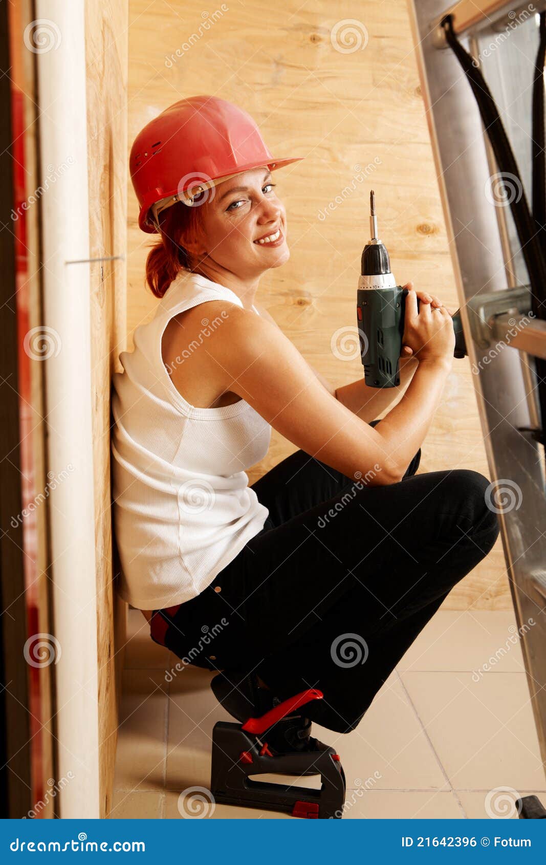 Female carpenter on duty stock photo. Image of construction - 21642396