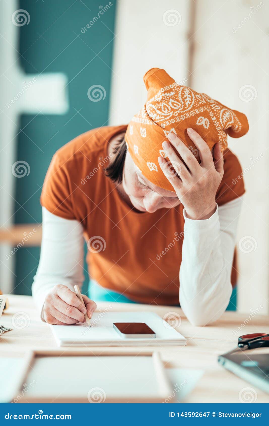 Female Carpenter with Financial Problems Stock Image - Image of money ...