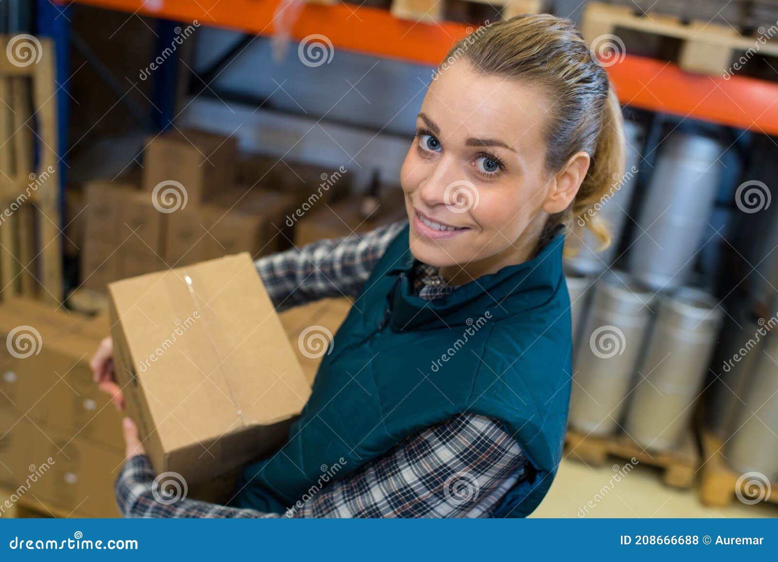 Female Carrying Boxes in Warehouse Stock Photo - Image of freight ...