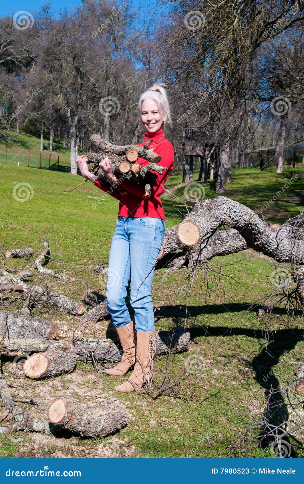 Female Carrying Oak Logs stock image. Image of logs, outdoors - 7980523