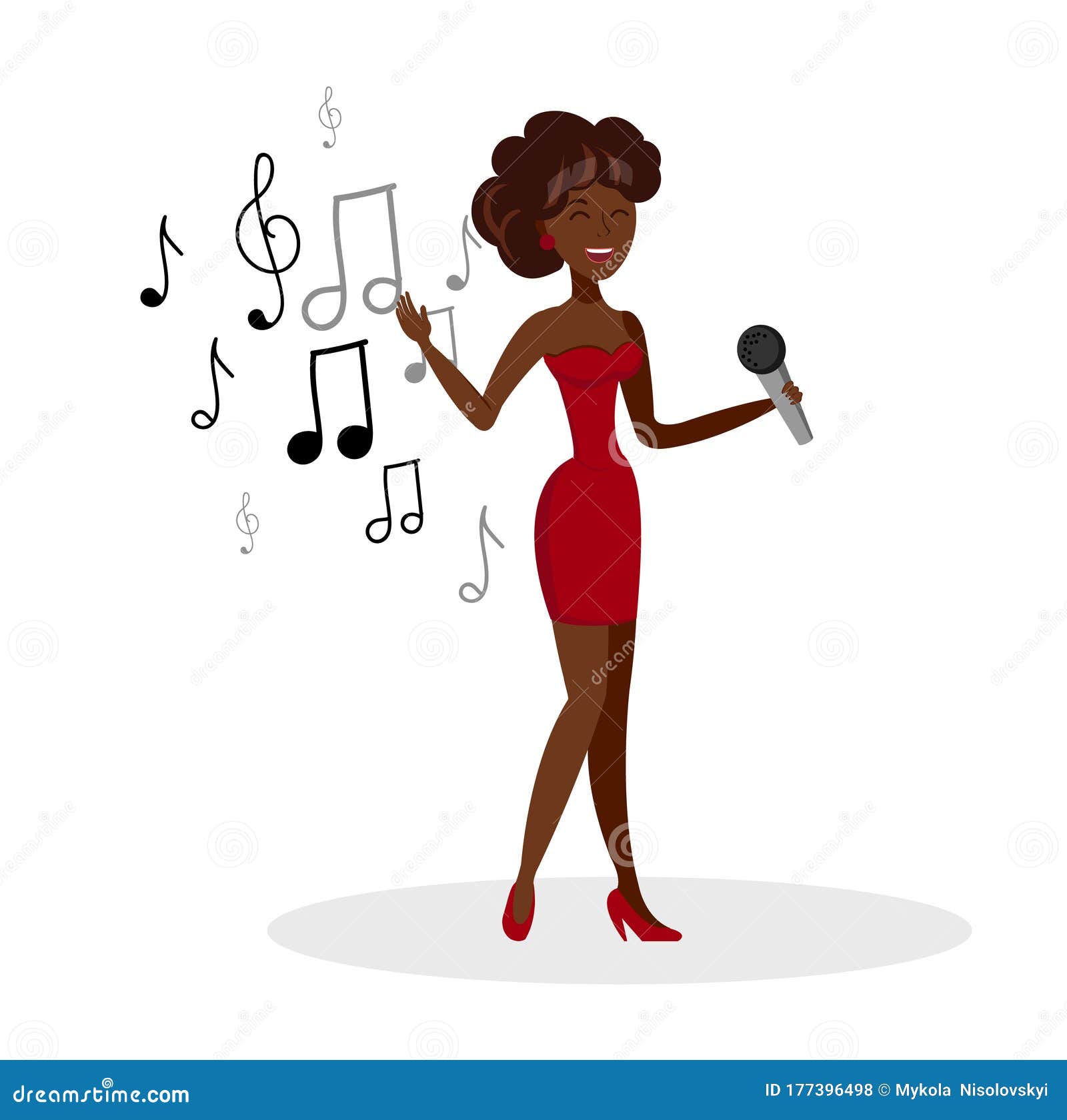Female Cartoon Vocalist Singing With Microphone Stock Vector