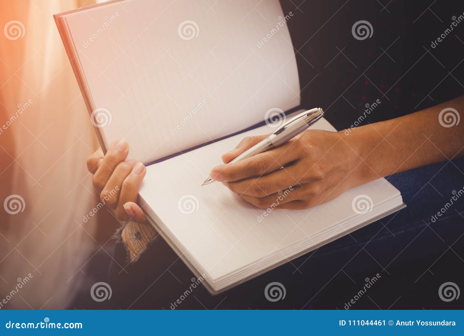 Female Casual Creative Designer is Writing Note on Notebook Stock Image ...