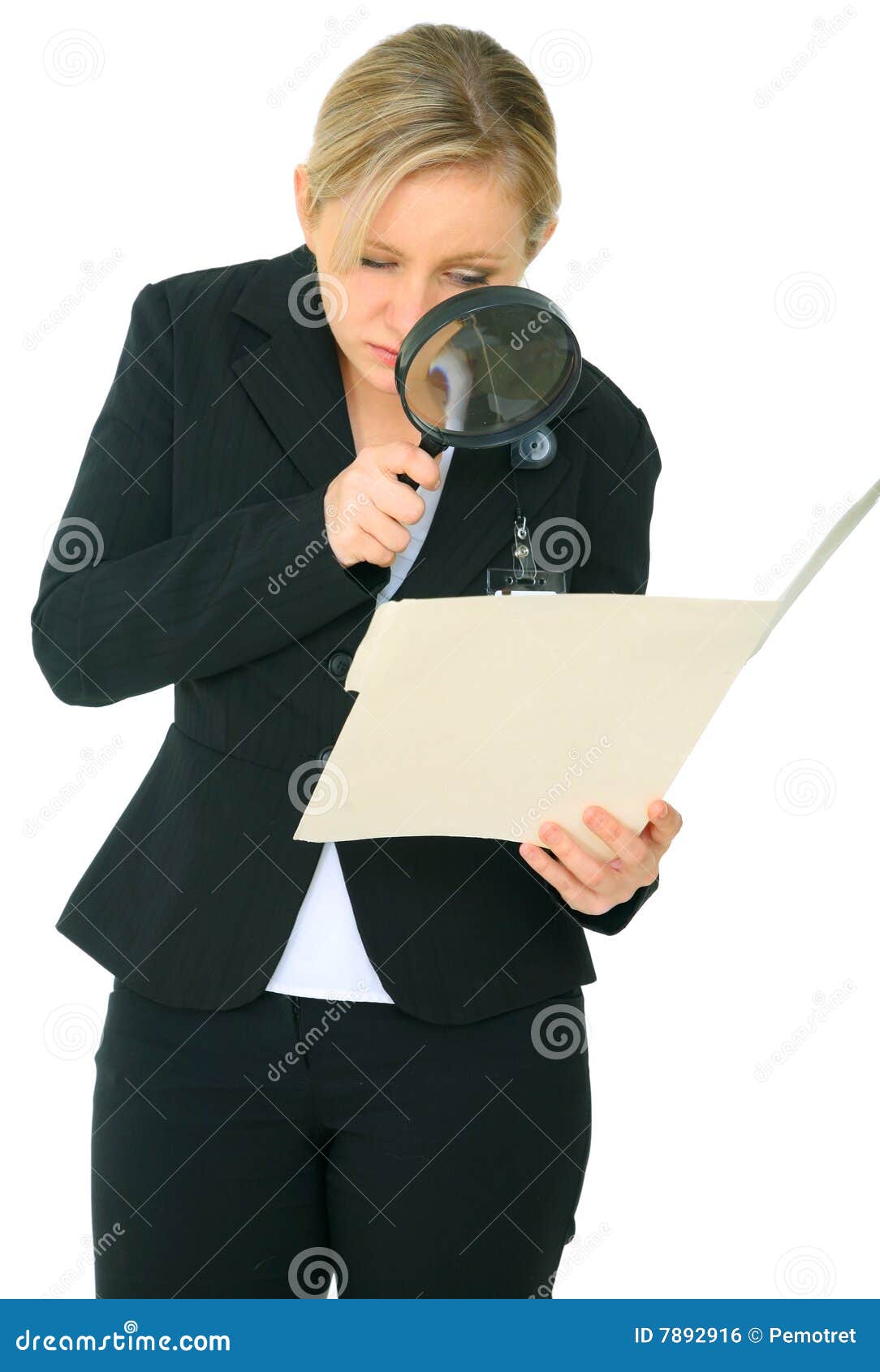 Female Caucasian Investigate a Folder Stock Photo - Image of suit ...