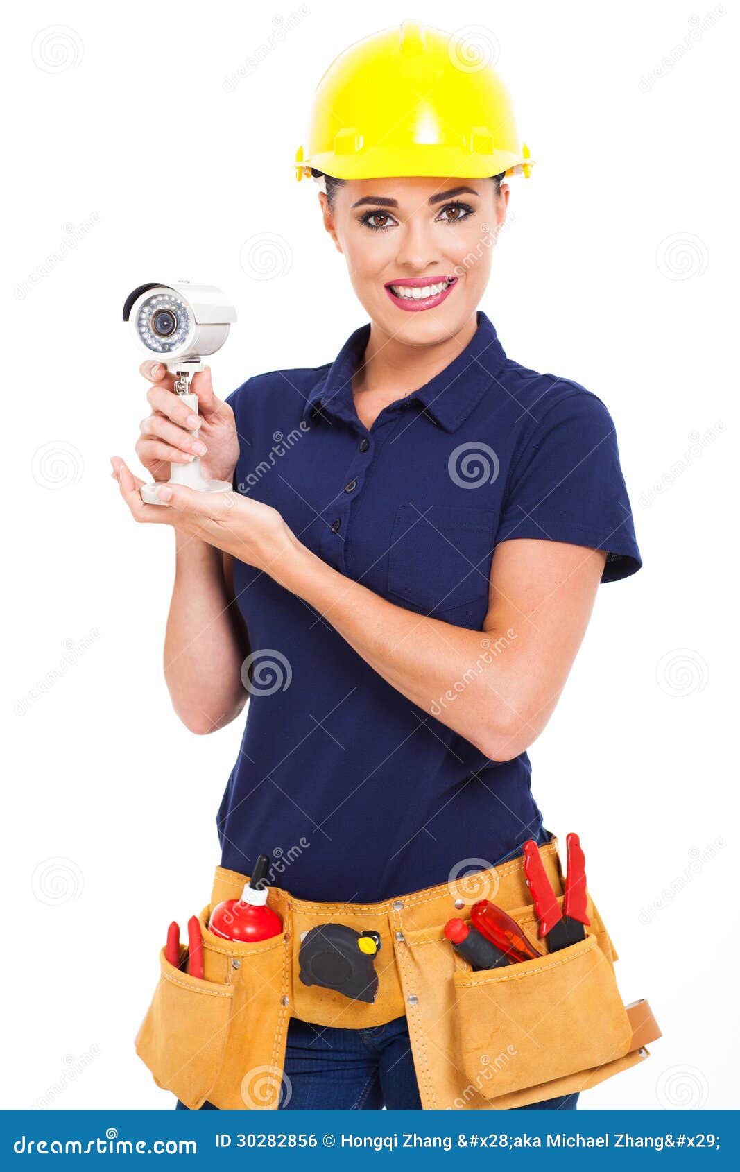 Female cctv installer stock photo. Image of female, camera - 30282856
