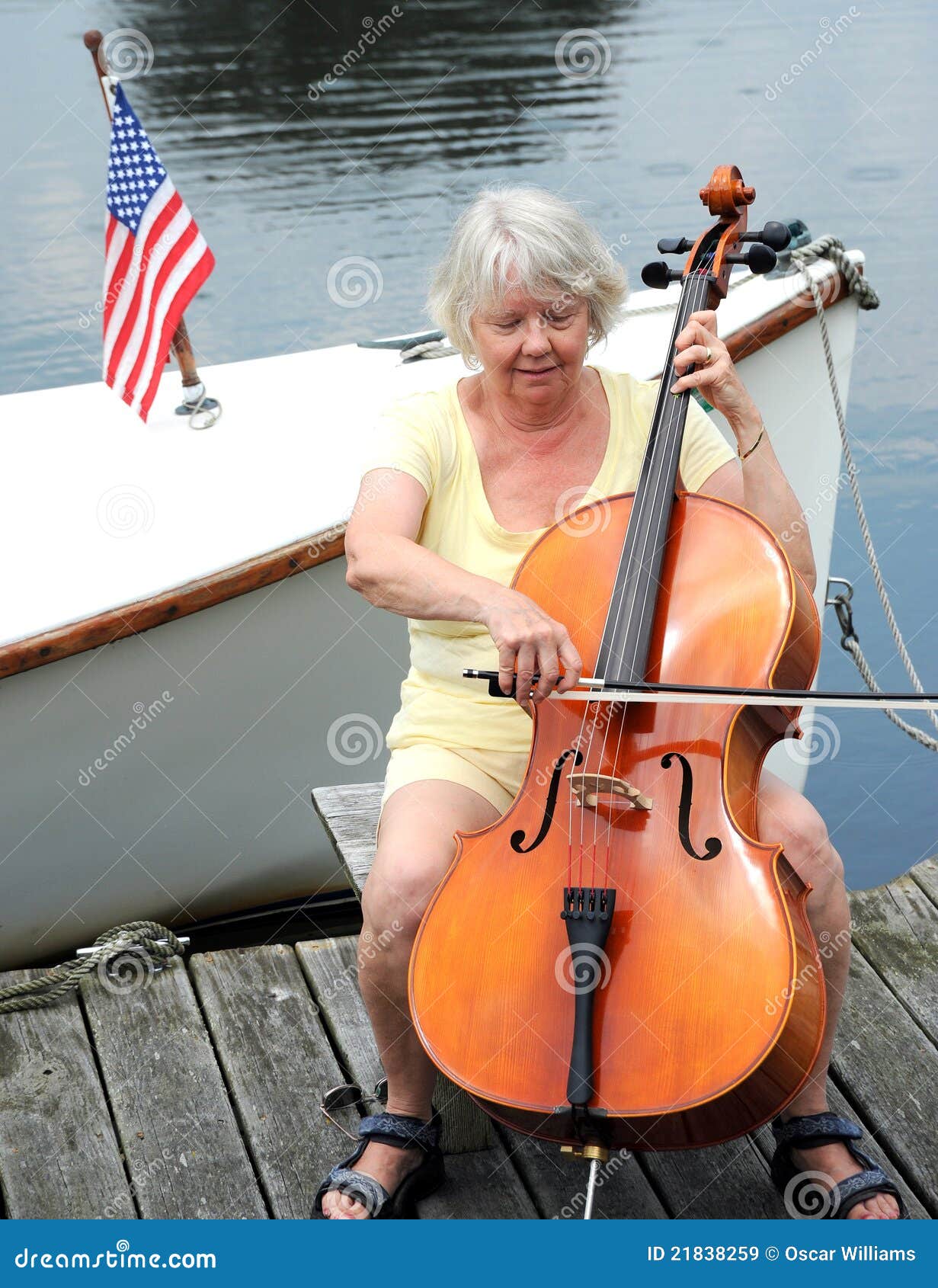 Female cellist. stock image. Image of river, cello, senior - 21838259
