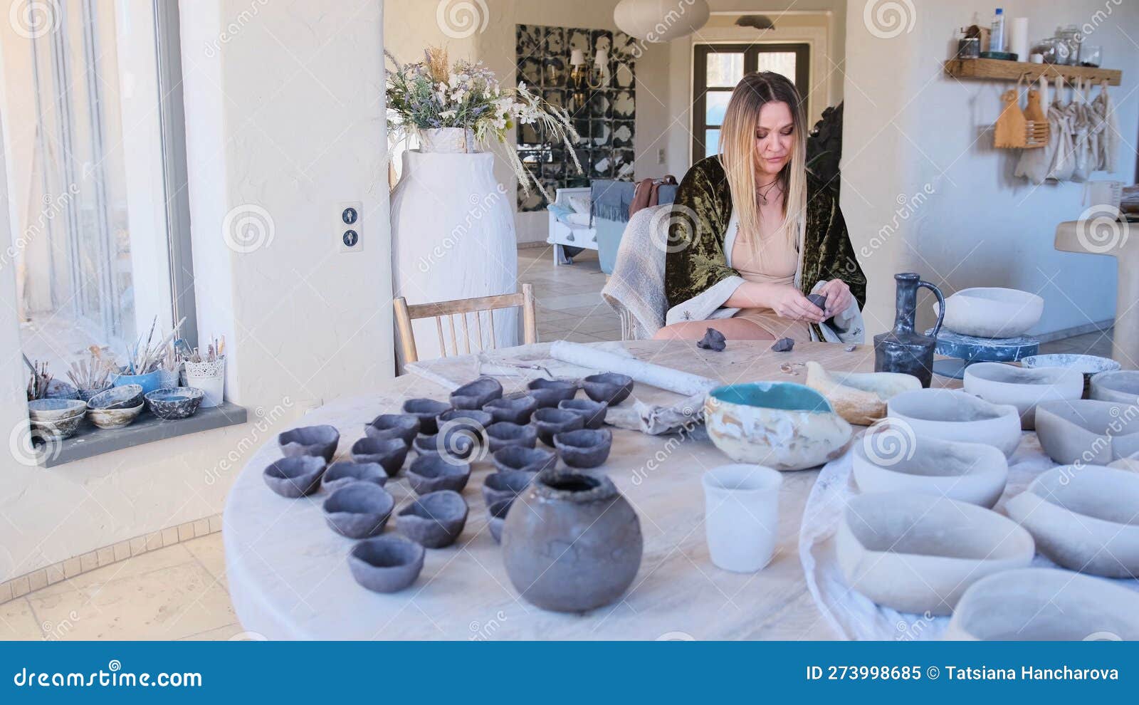 A Female Ceramist Sculpts Pottery. Stock Image - Image of creation ...