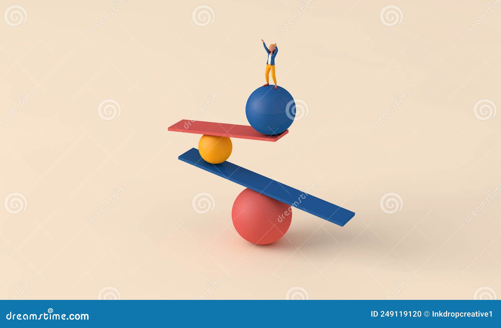 A Female Character Balancing on Unstable Shapes. 3D Rendering Stock ...