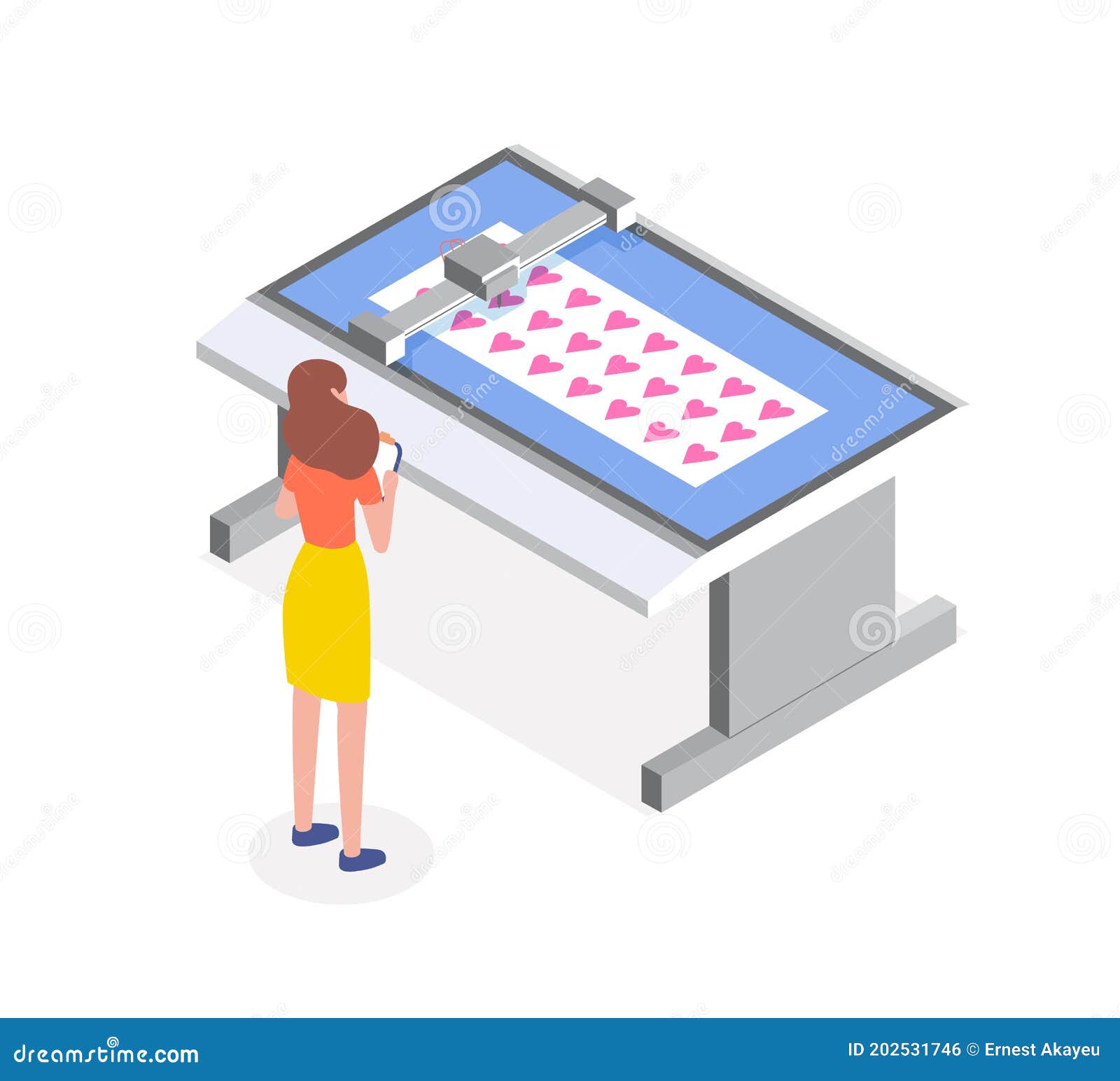 Female Character Controlling the Work Process of Laser Cutter or ...