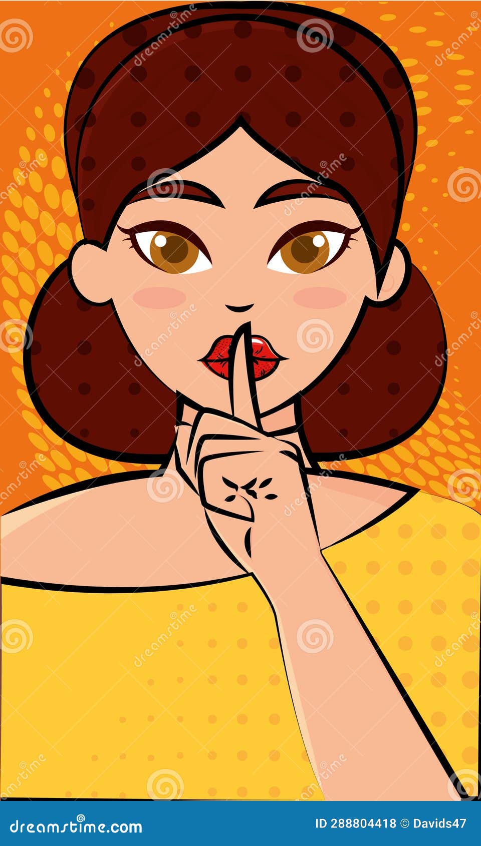 Female Character Doing a Silence Gesture on Comic Page Vector Stock ...