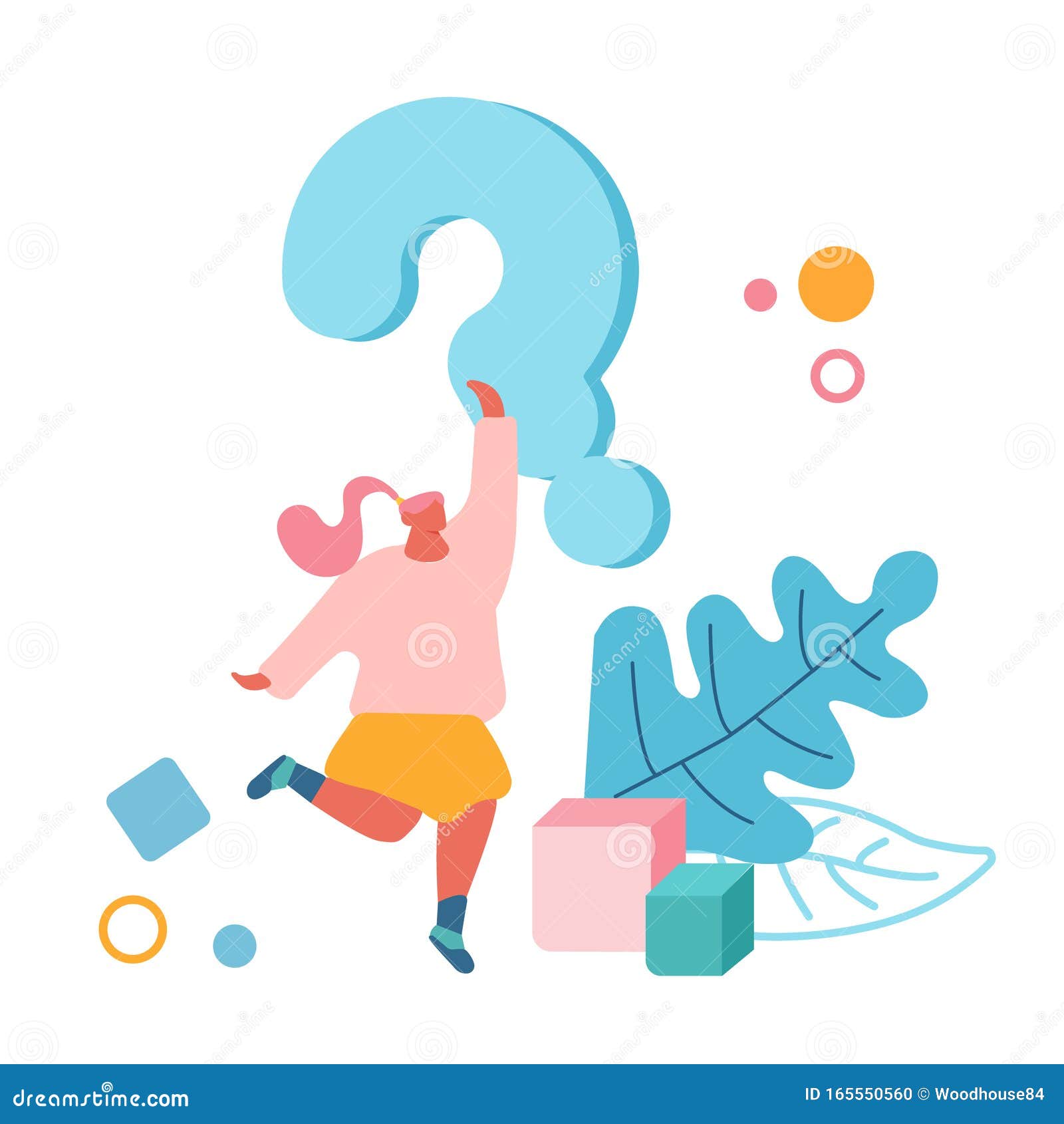 Female Character Stand Under Huge Question Mark Isolated on White ...