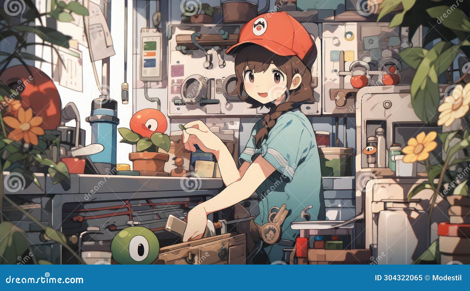 Female Character Working in Her Workshop Stock Illustration ...