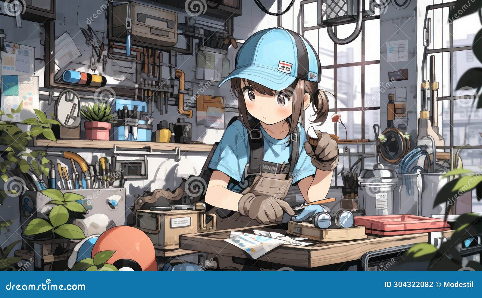 Female Character Working in Her Workshop Stock Illustration ...