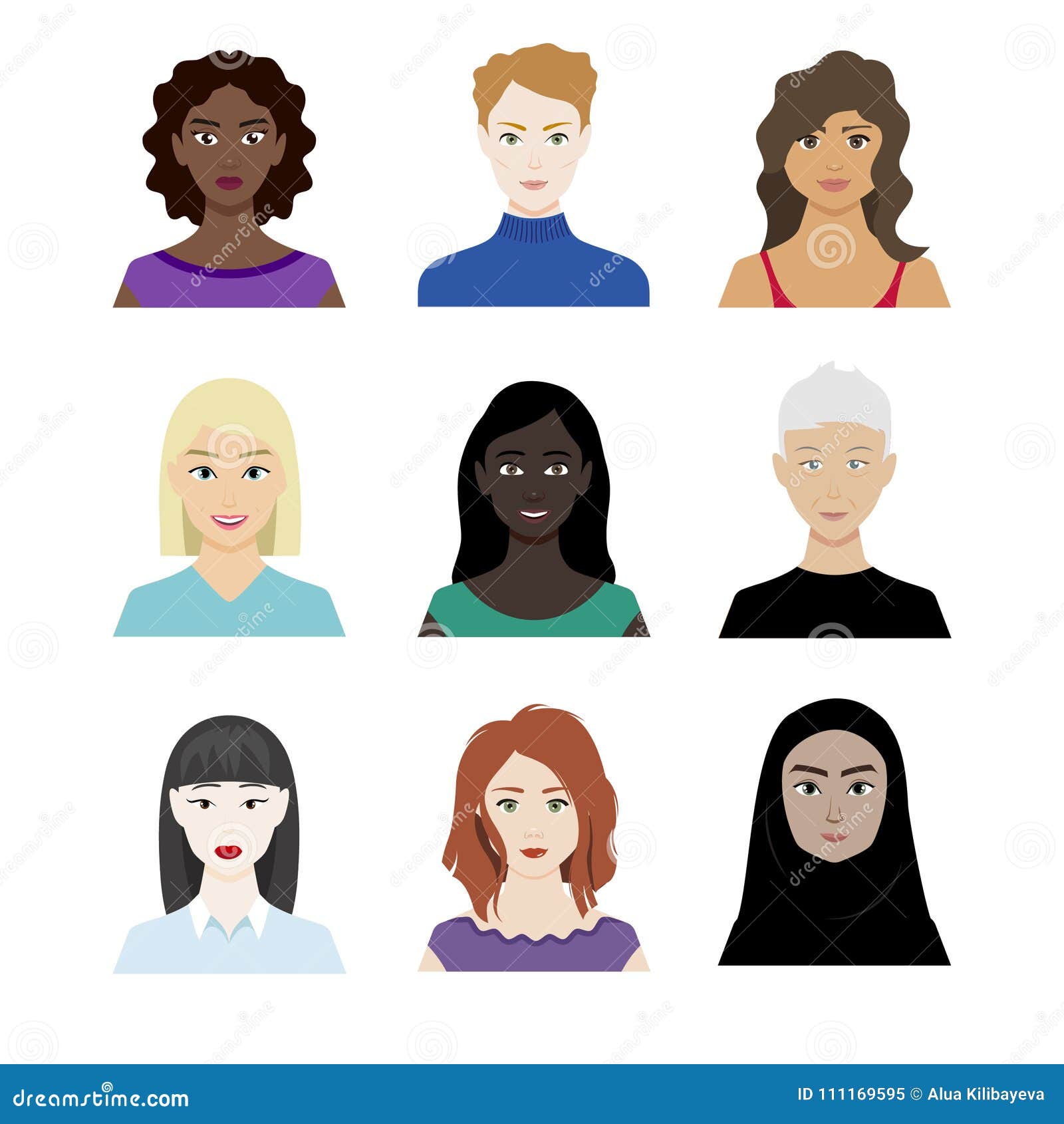 Different Races And Nationalities Of Women. A Set Of Characters. Banner ...