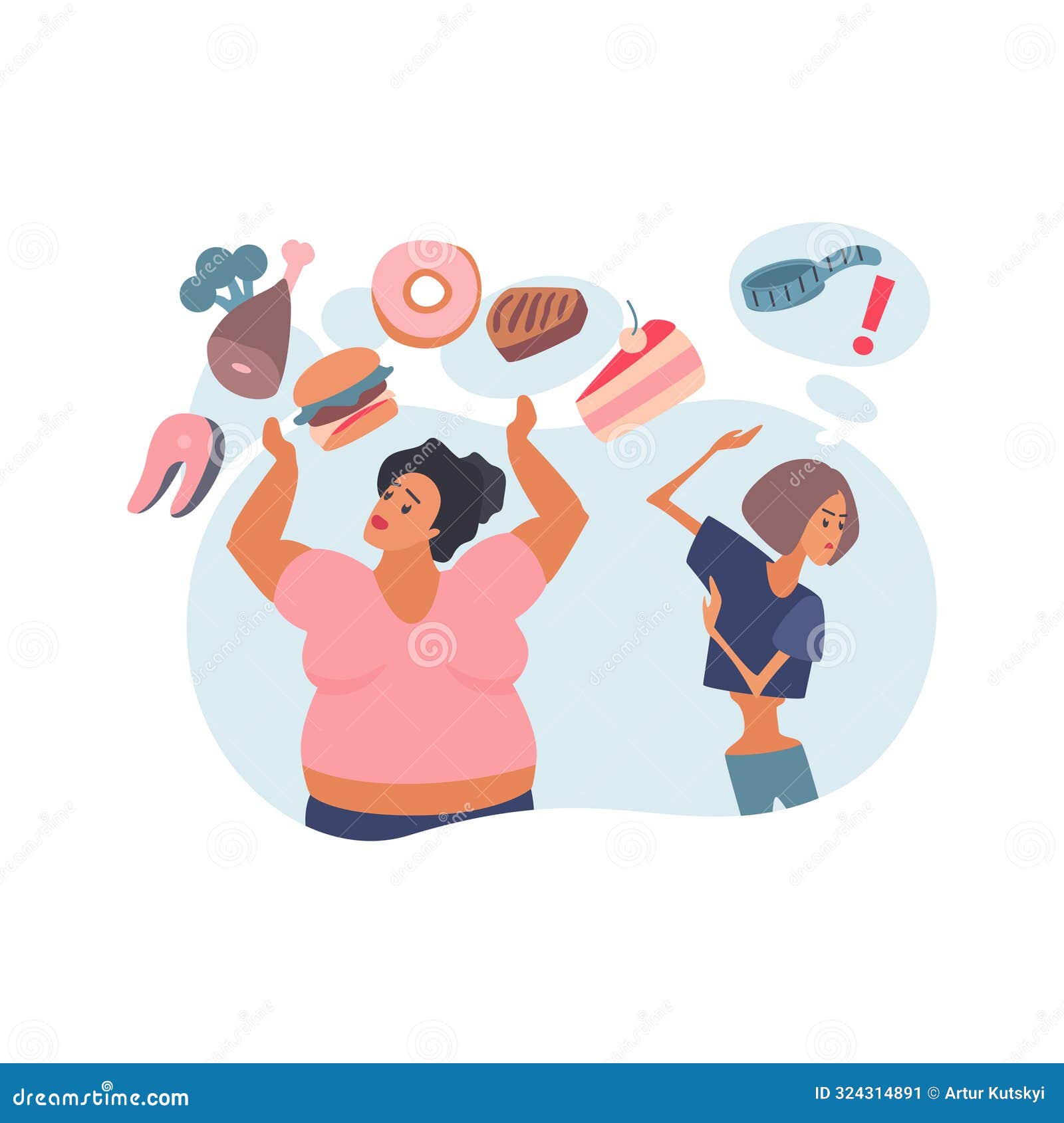 Female Characters with Eating Problems, Anorexia and Obesity Stock ...