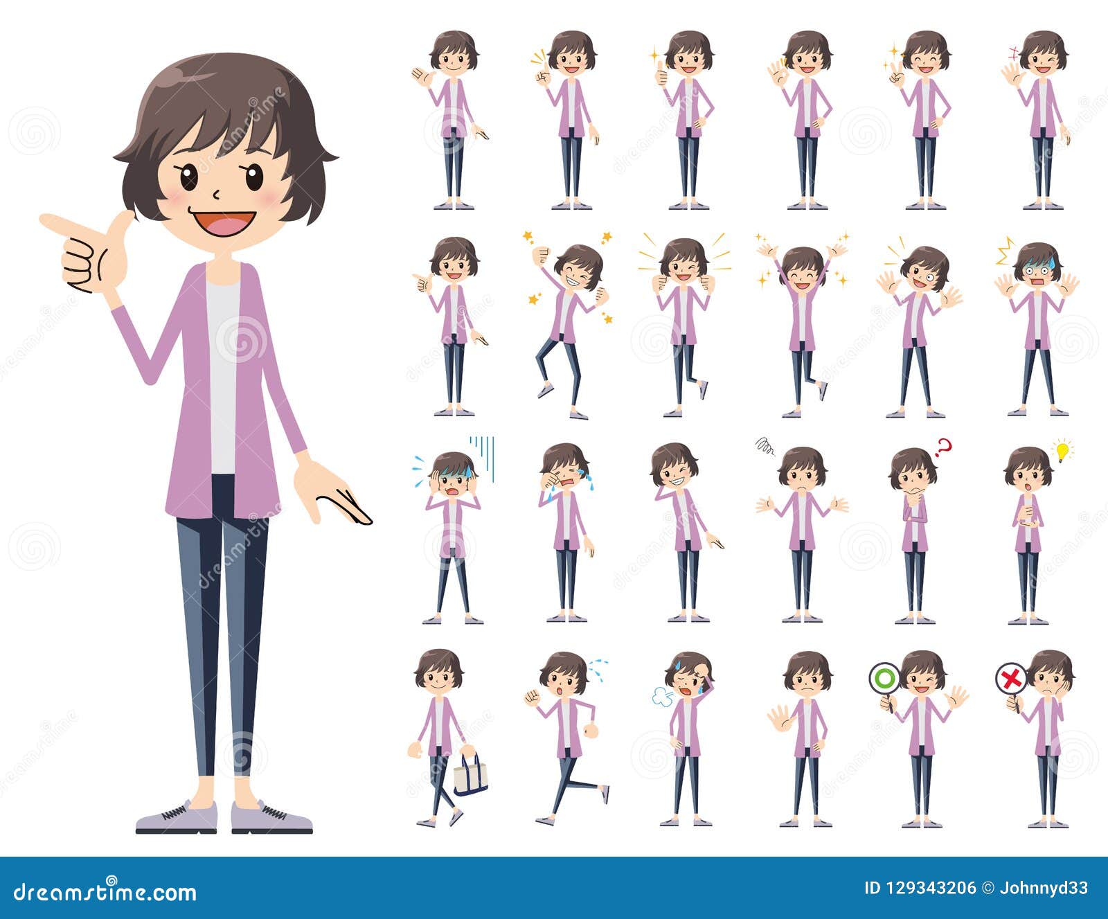 Female Charactor Set. Various Poses and Emotions. Stock Vector ...