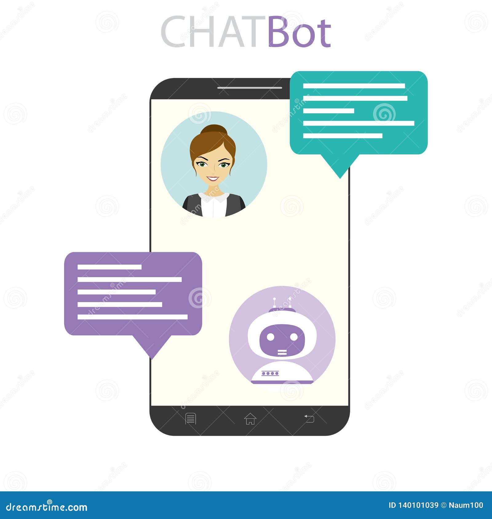 Female and Chatbot on Cell Phone Screen Stock Vector - Illustration of ...