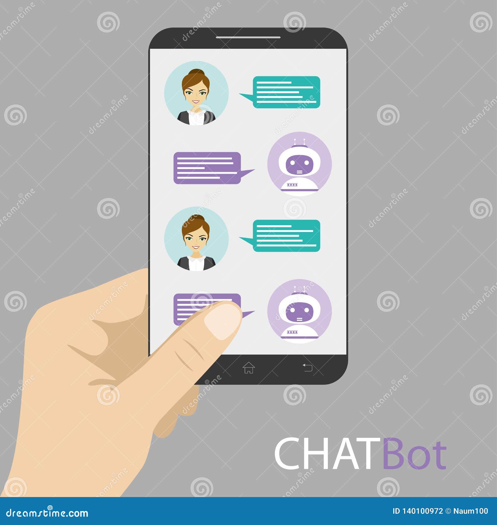 Female and Chatbot on Smart Phone Screen Stock Vector - Illustration of ...