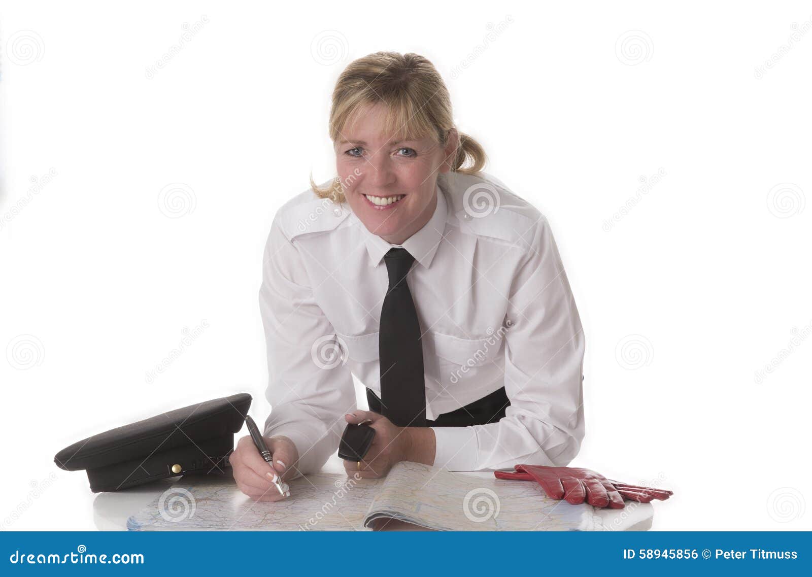 Female Chauffeur in Uniform Planning Route Stock Photo - Image of ...
