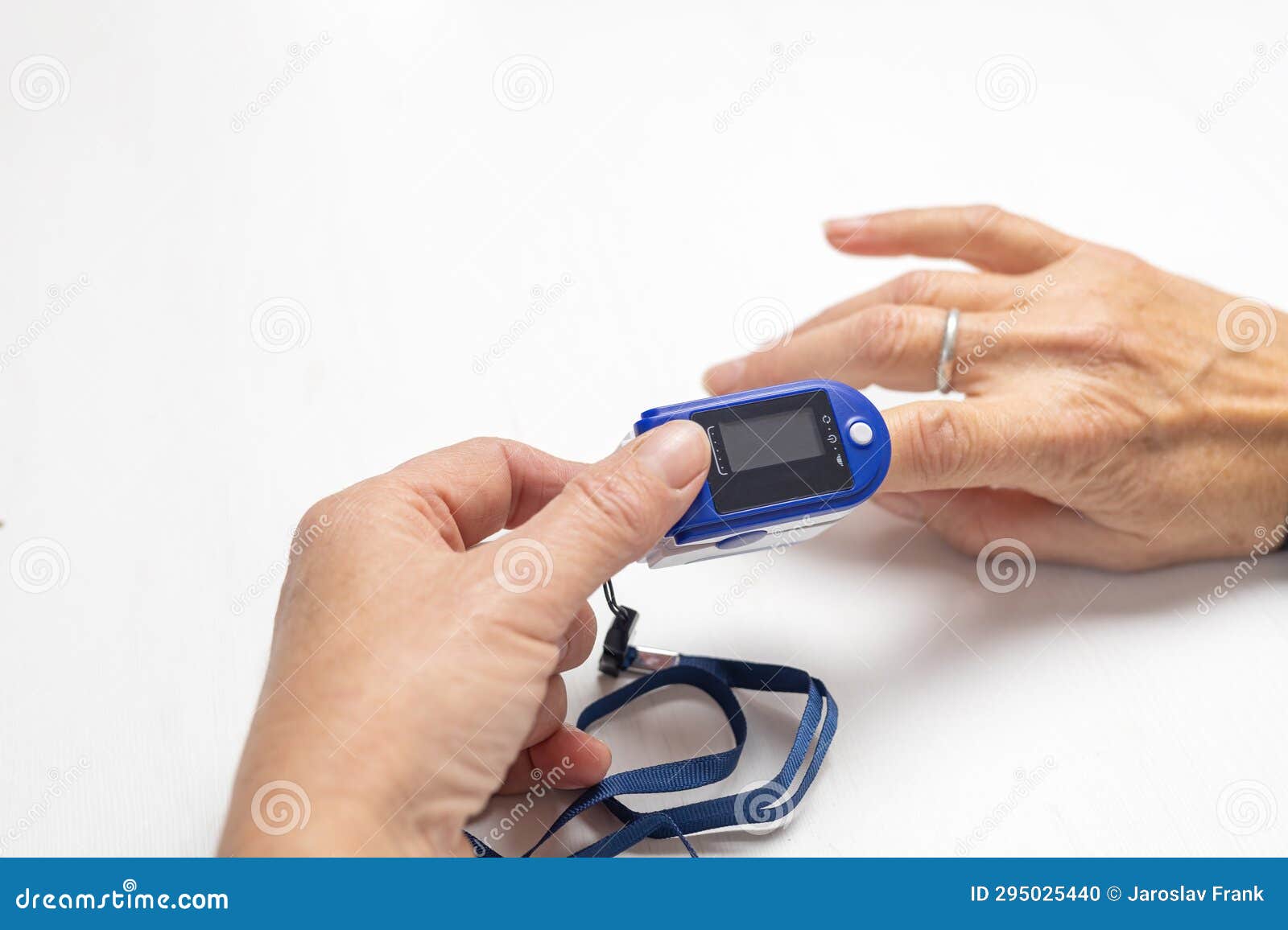 Female is Checking Data on a Compact Electronic Pulse Oximeter Stock ...