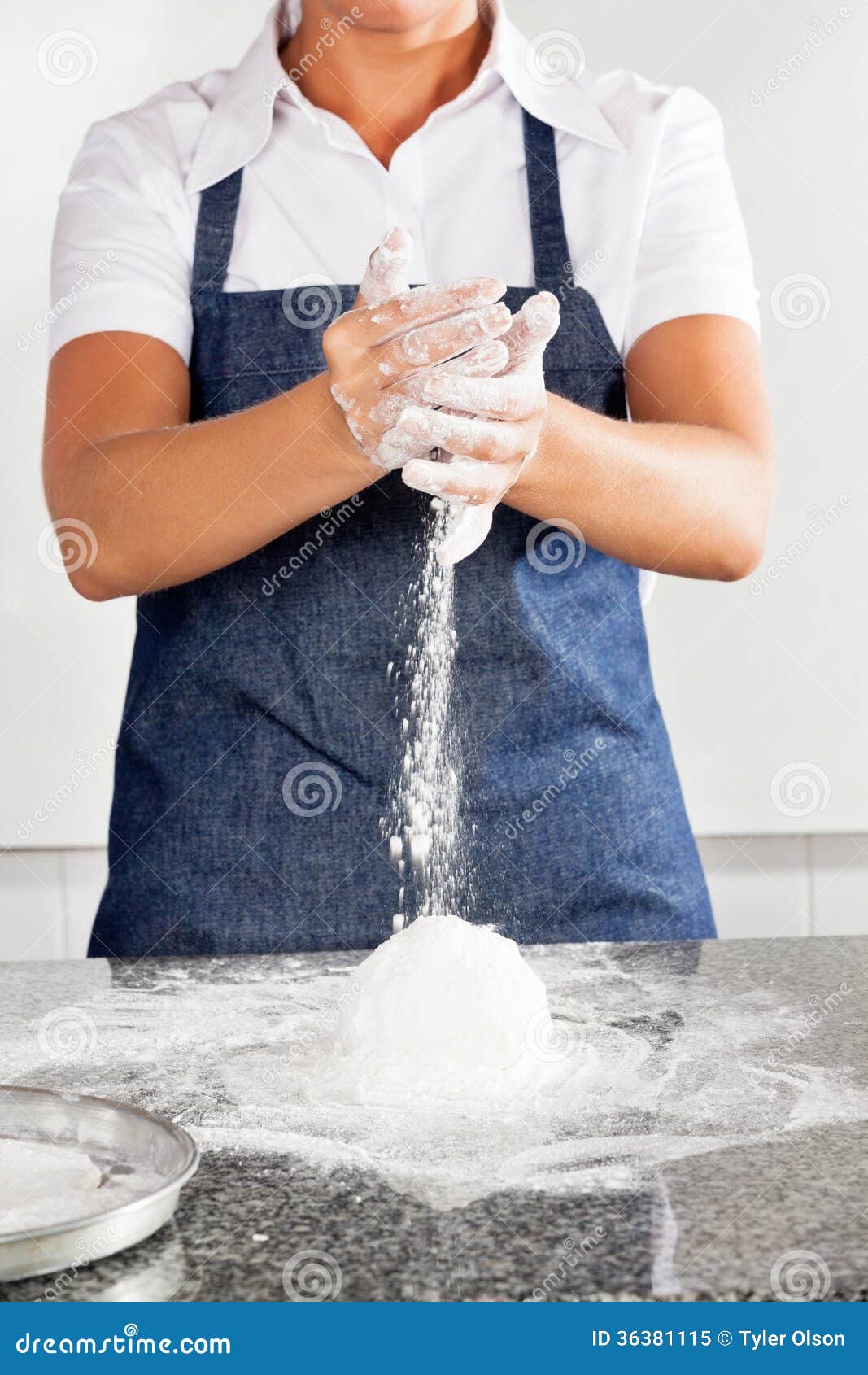 Female Chef Adding Flour To Dough Stock Image - Image of female ...