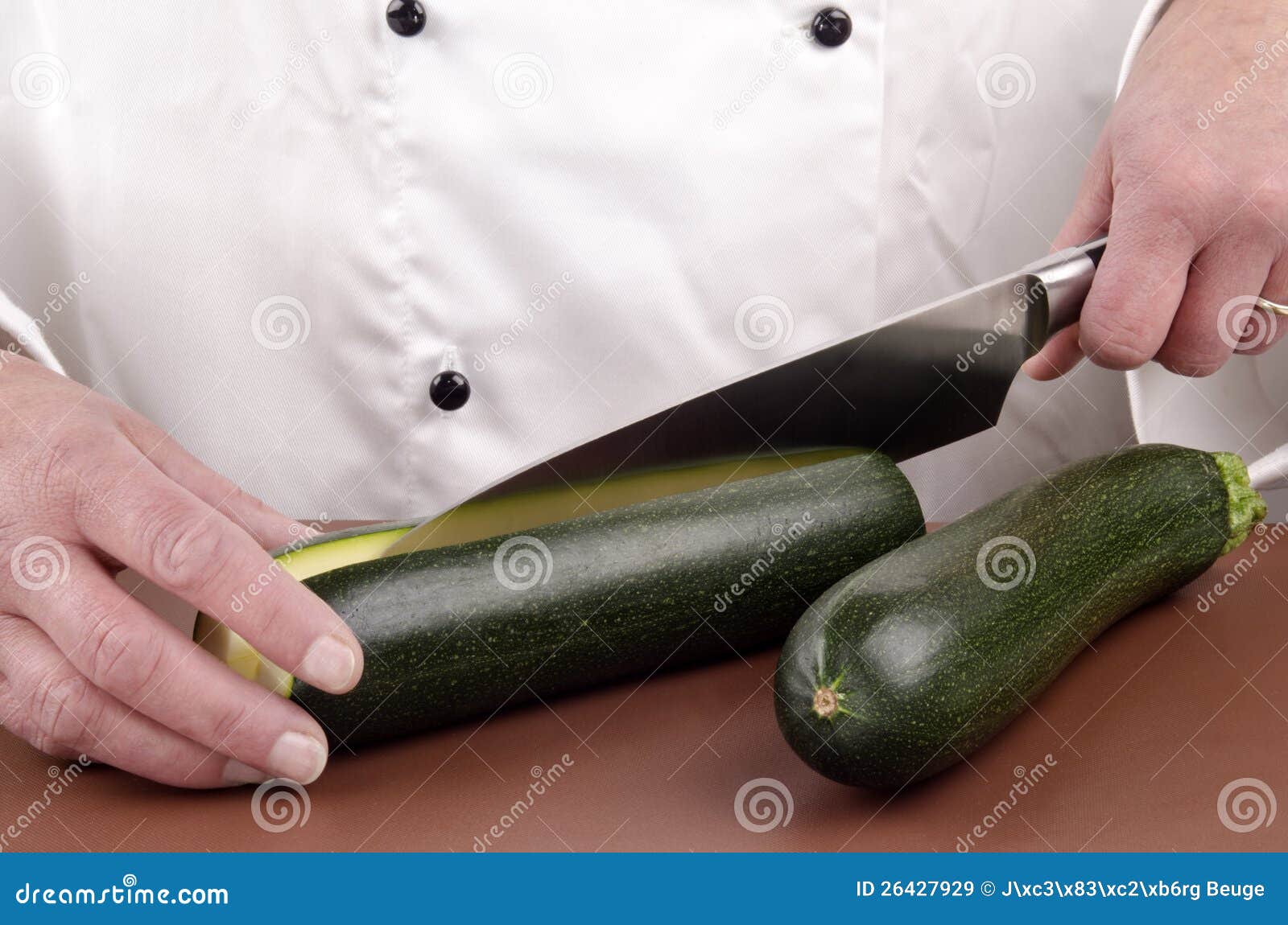 Female Chef Cut Zucchini with a Kitchen Knife Stock Image - Image of ...
