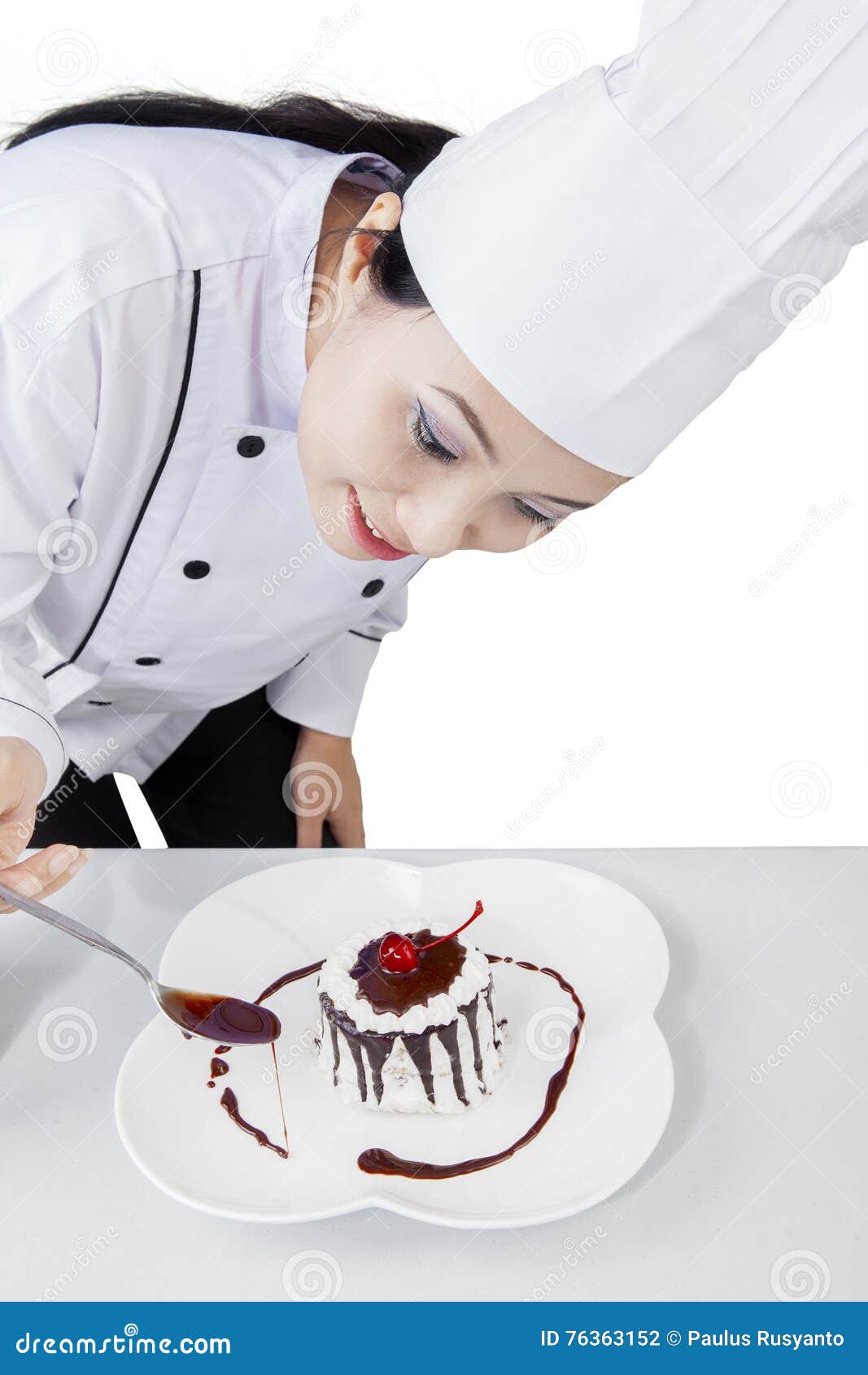 Female Chef Decorates a Cake Stock Photo - Image of cookery, ingredient ...