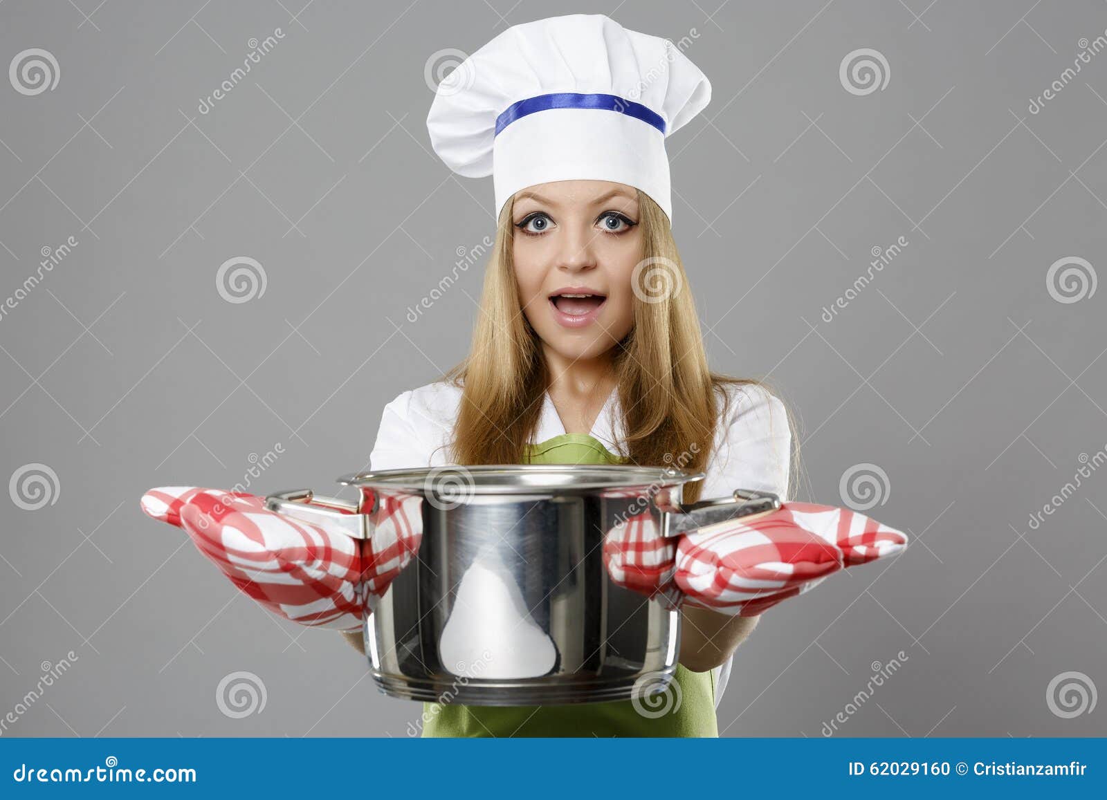 Female Chef in Different Poses Isolated on Gray Stock Photo - Image of ...