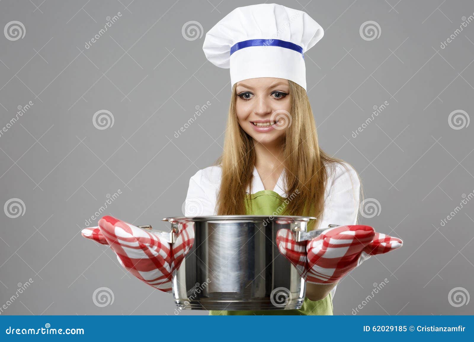 Female Chef In Different Poses Isolated On Gray Stock Image - Image of ...