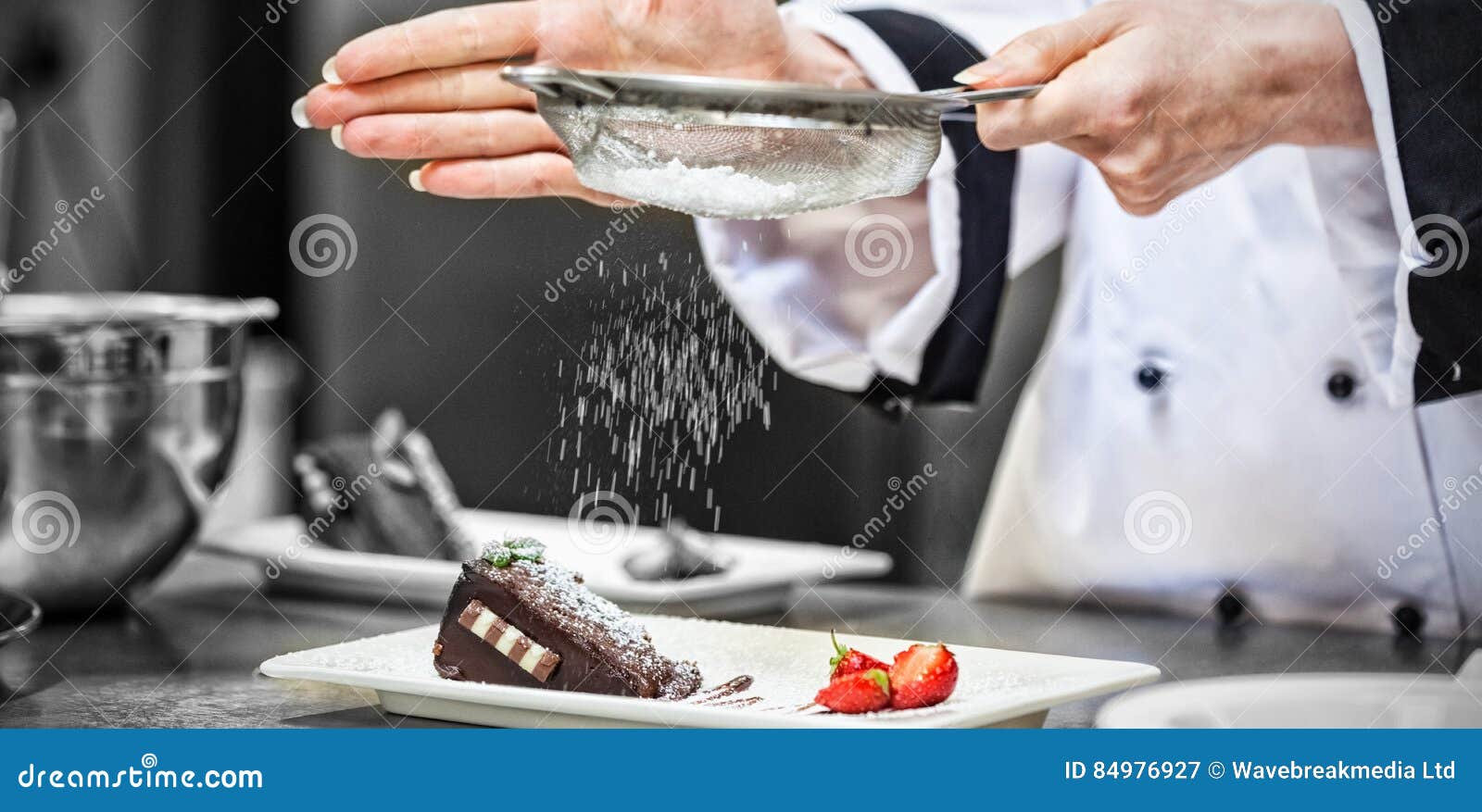 Female Chef Finishing a Dessert Plate Stock Image - Image of laughing ...