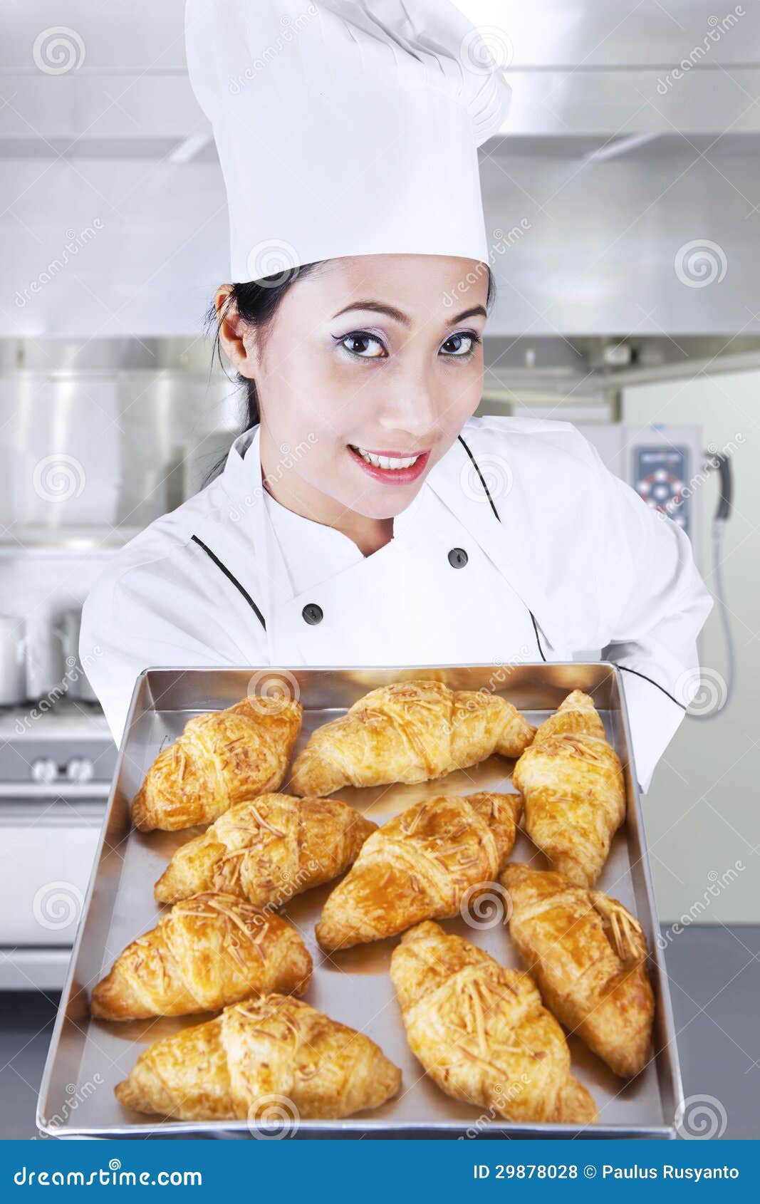 Chef Holding Croissants in Kitchen Stock Photo - Image of commercial ...