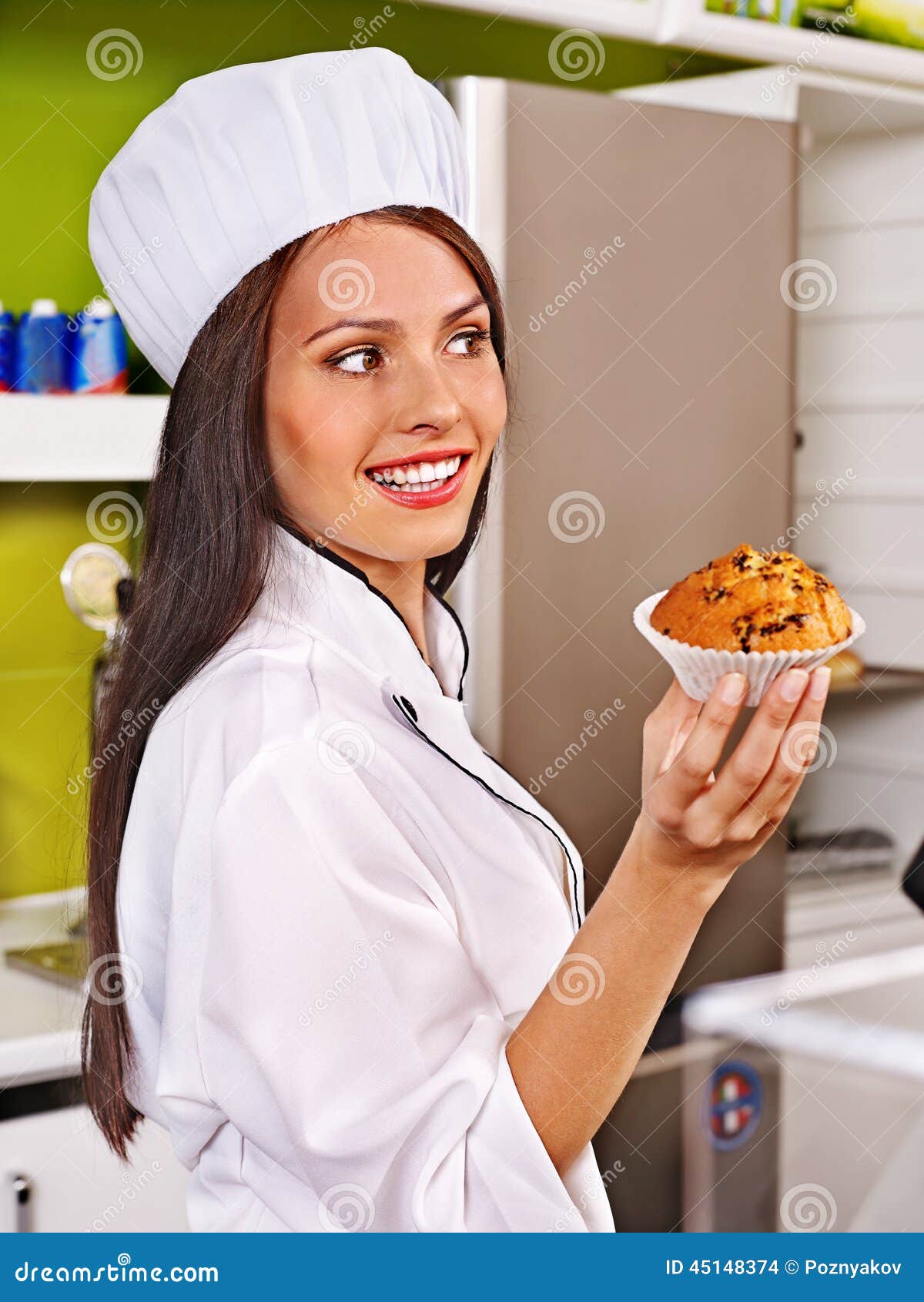 Female chef holding food. stock photo. Image of restaurant - 45148374