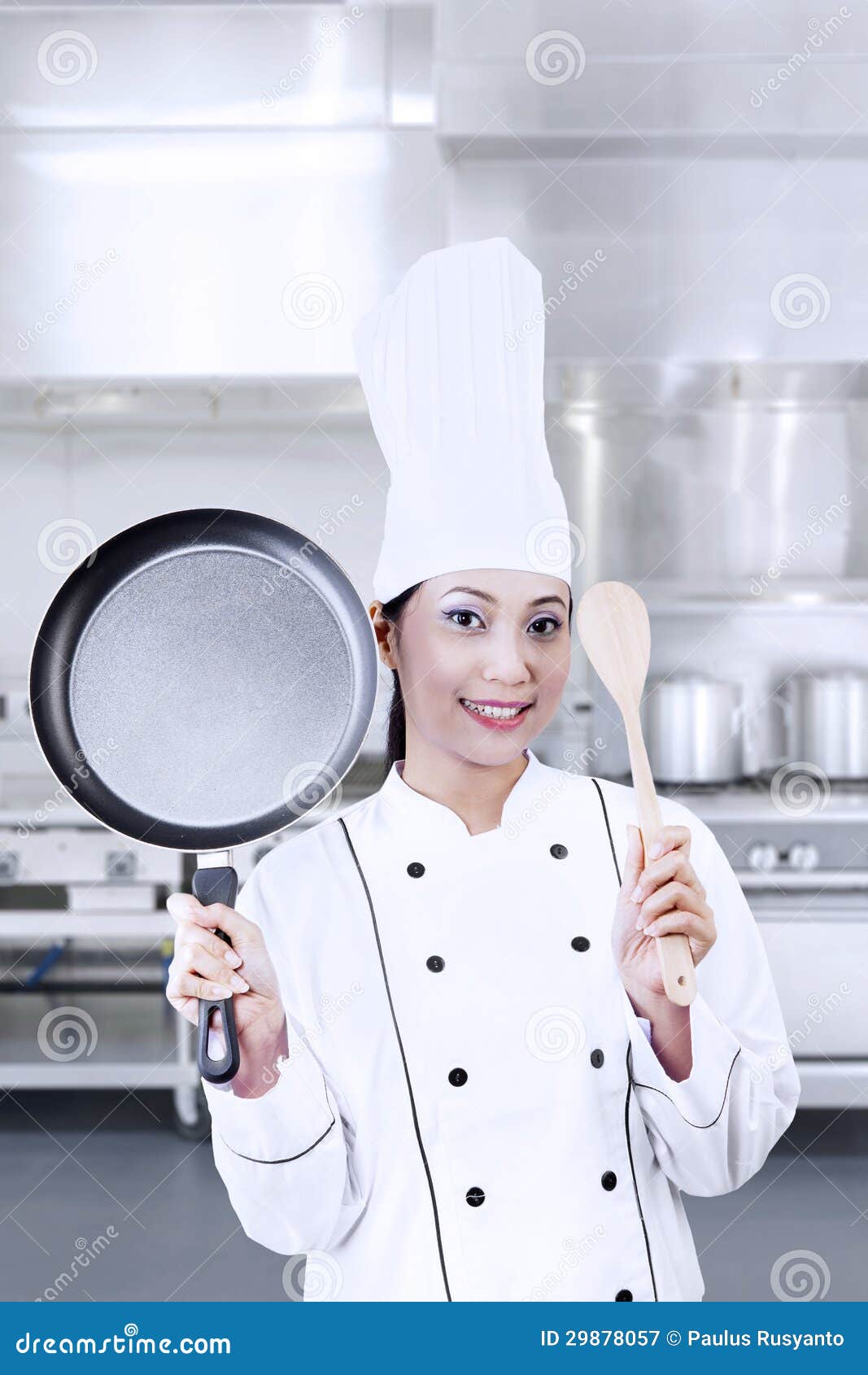 Chef Holding Pan and Wooden Spoon Stock Image - Image of asian, chef ...