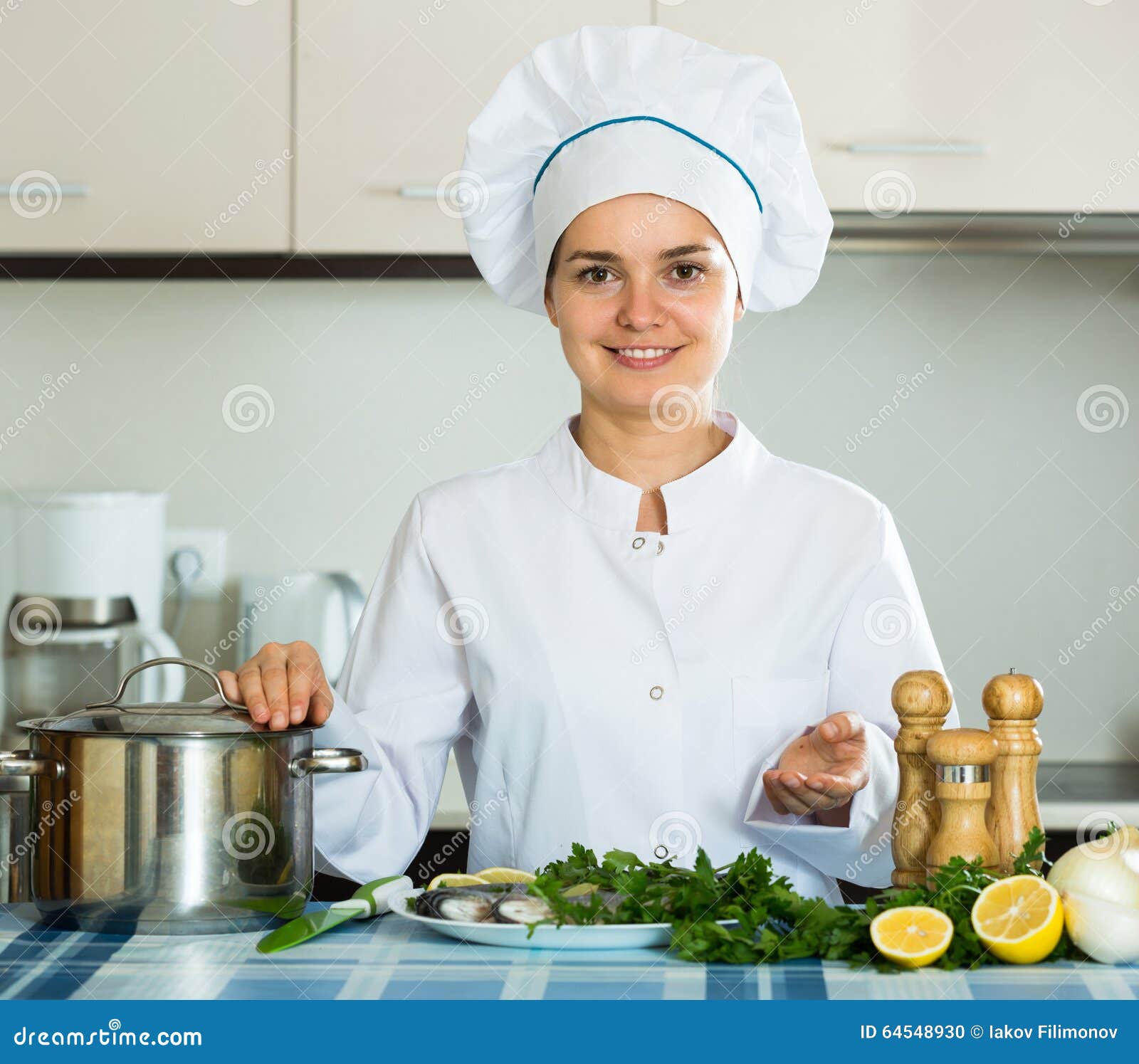 Female chef in kitchen stock photo. Image of occupation - 64548930