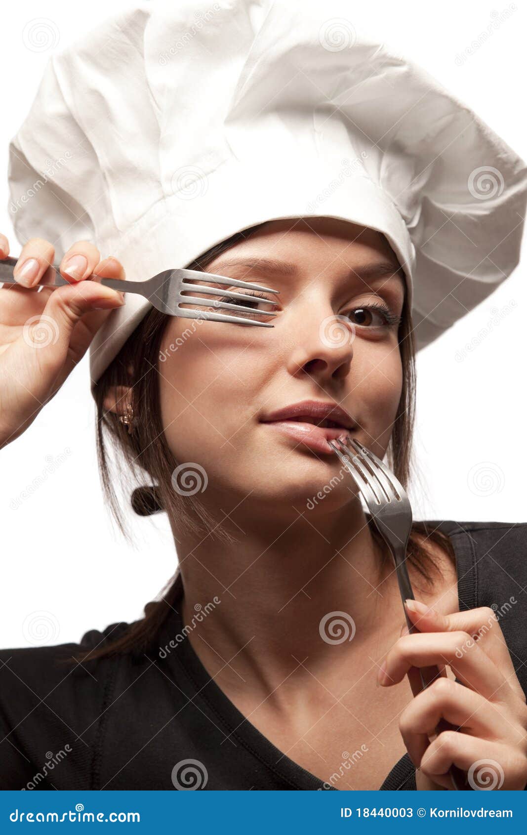 Female Chef Looking through Forks Stock Image - Image of occupation ...