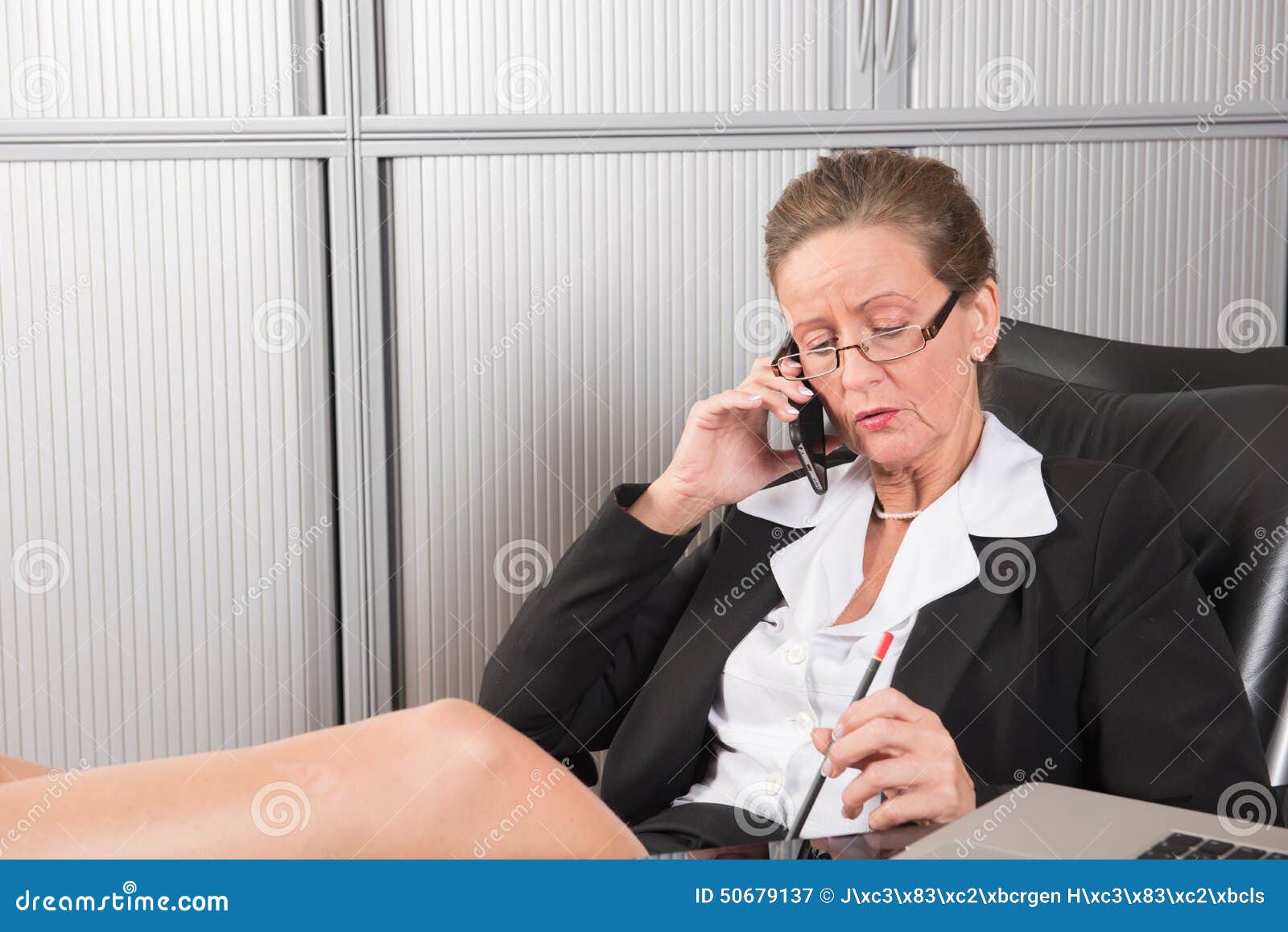 Female Chef in the Office on the Phone Stock Image - Image of home ...