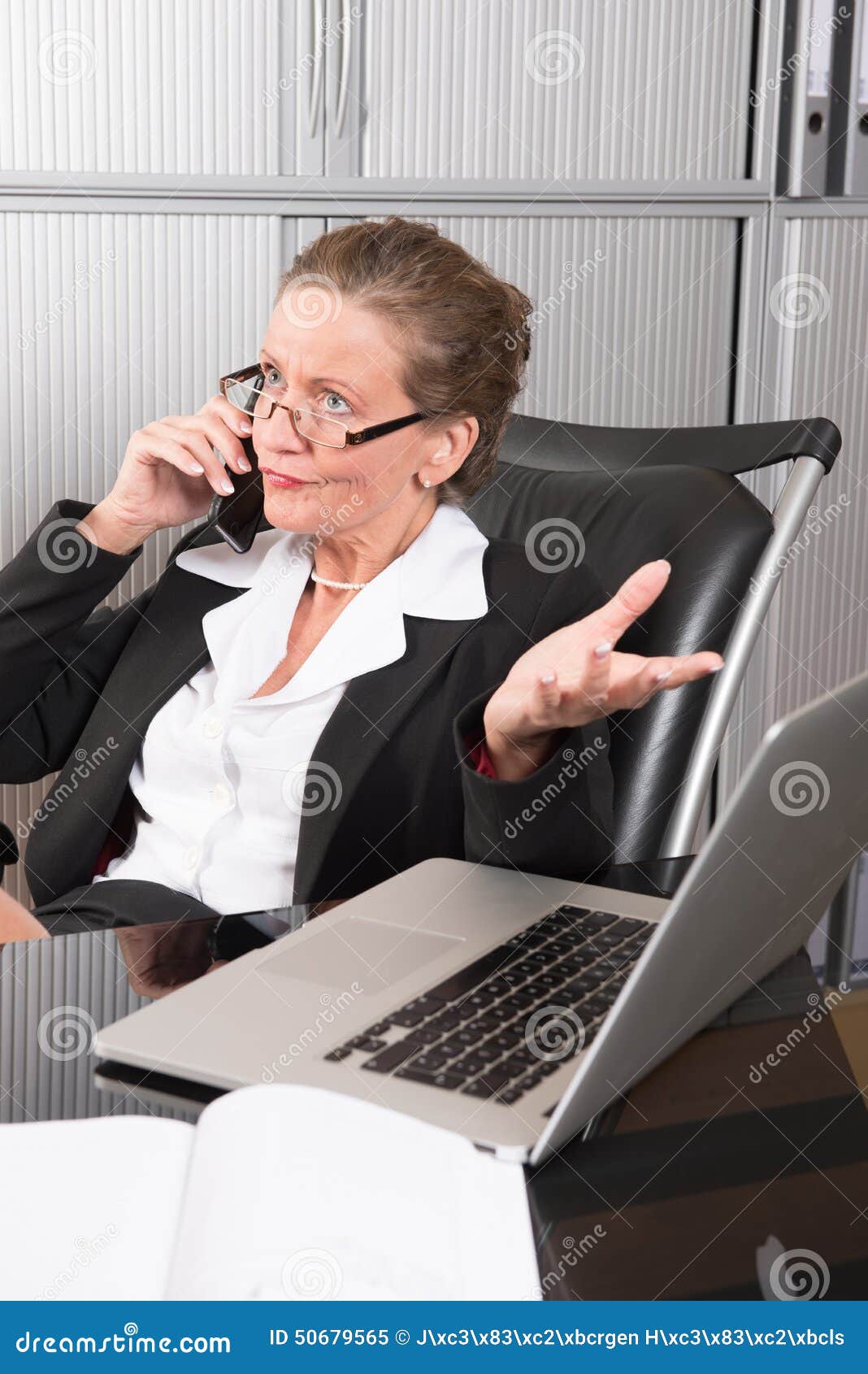 Female Chef in the Office on the Phone Stock Image - Image of calendar ...