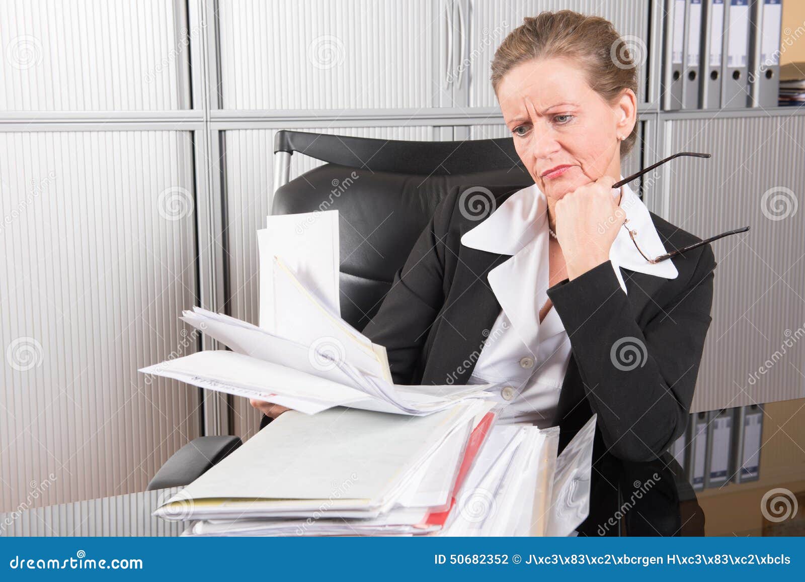 Female Chef in the Office with Too Much Work Stock Photo - Image of ...