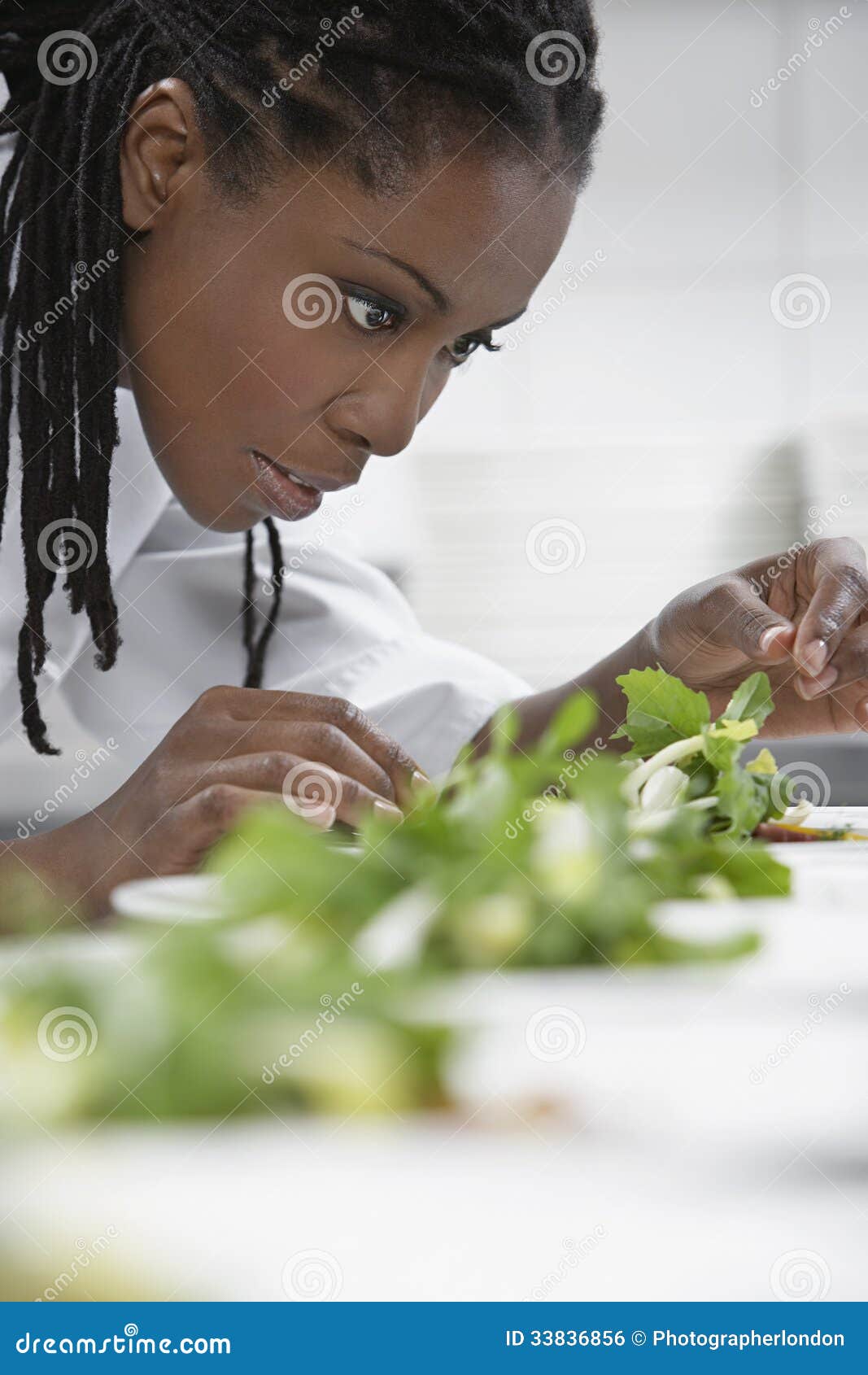 Female Chef Preparing Salad in Kitchen Stock Photo - Image of care ...