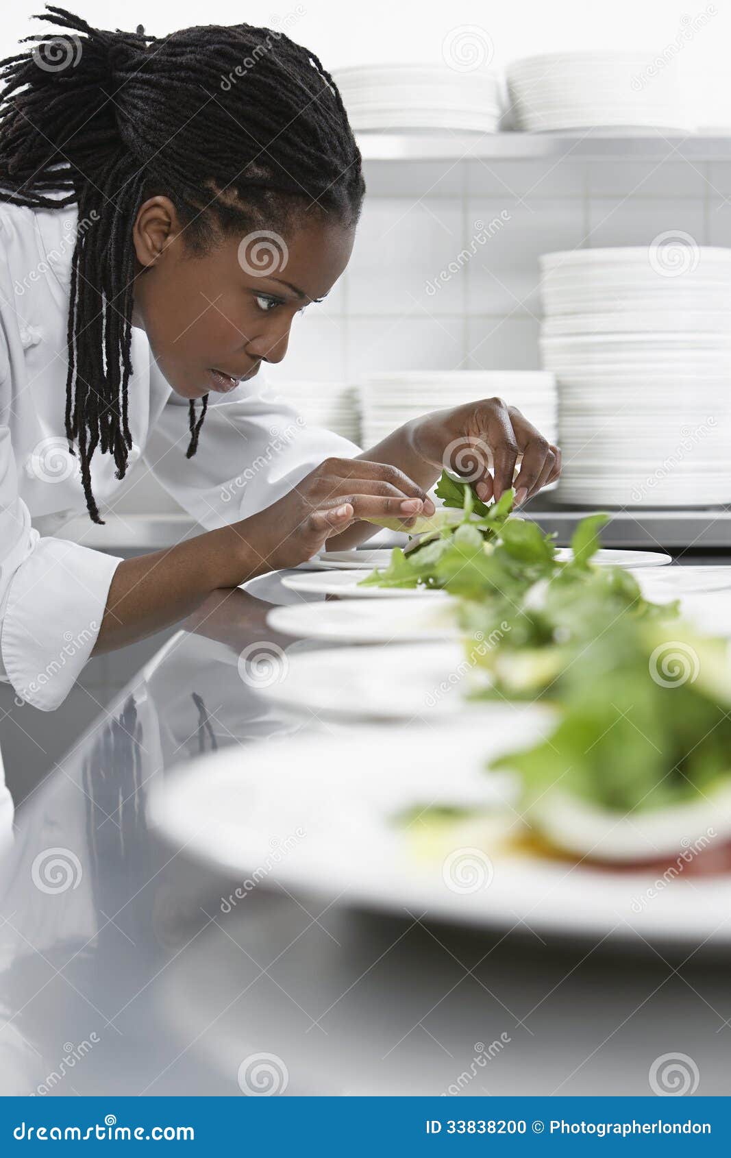 Female Chef Preparing Salad in Kitchen Stock Photo - Image of chef ...