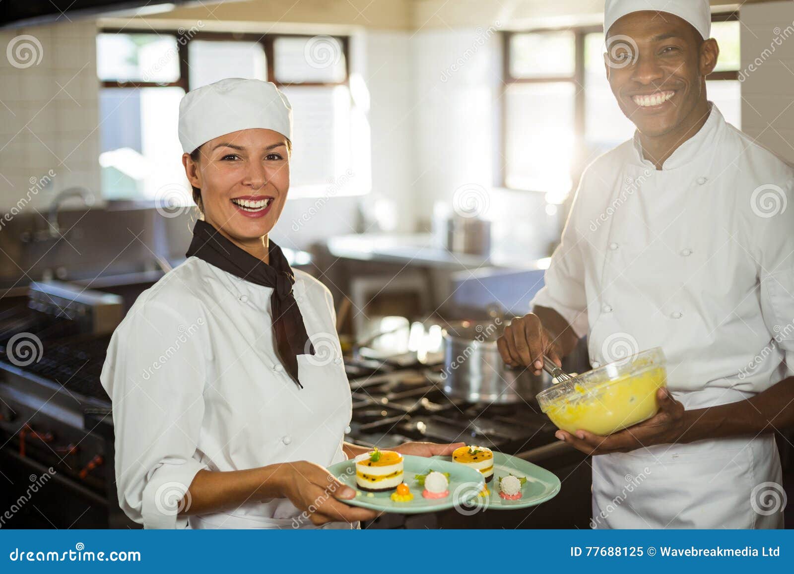 Female Chef Presenting Dessert Plates Stock Image - Image of bowl, chef ...