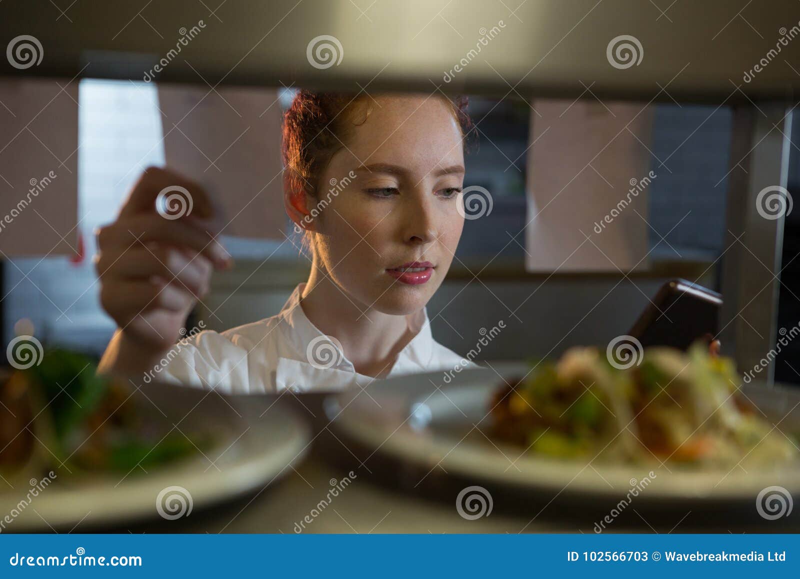 Female chef reading order stock image. Image of attentive - 102566703