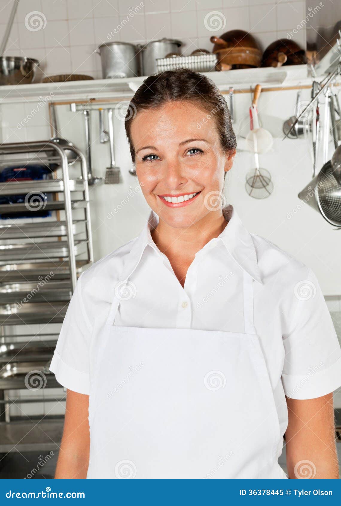 Female Chef in Restaurant Kitchen Stock Image - Image of gourmet ...