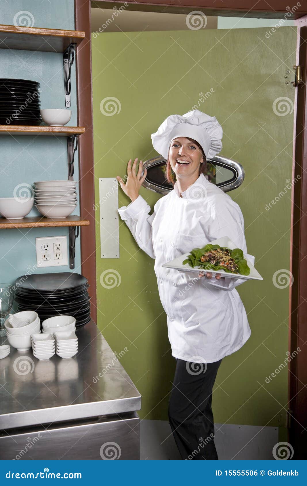 Female Chef in Restaurant with Salad Plate Stock Photo - Image of ...