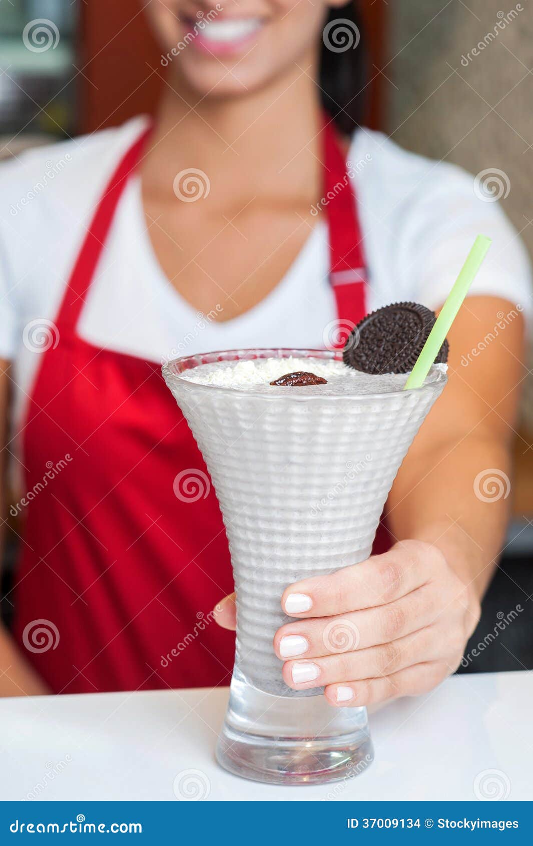 Female Chef Serving Milk Shake Stock Photo - Image of business, fresh ...