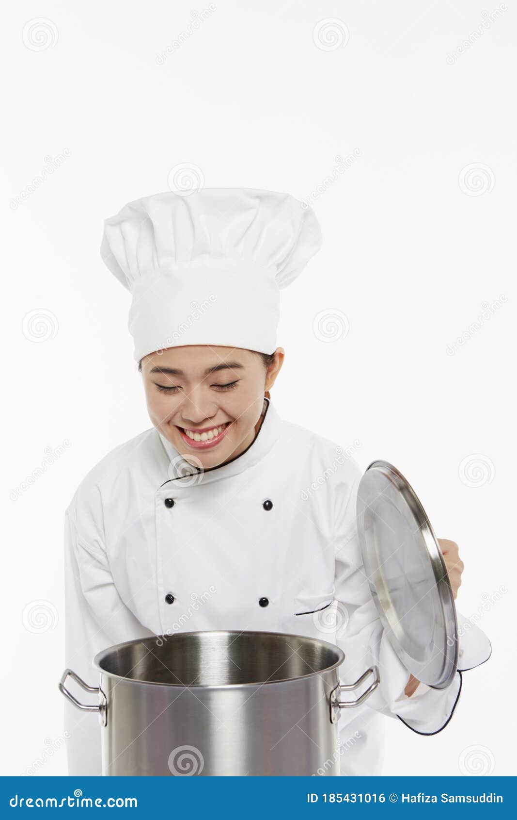Female Chef Smelling Food from the Pot Stock Photo - Image of food ...