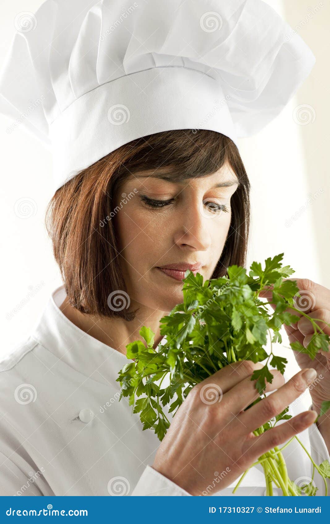 Chef Man Smelling Invisible Dish Holding Empty Plate, Studio, Panorama ...