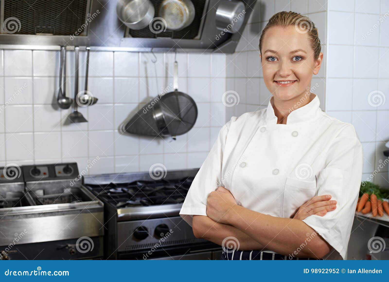 Portrait of Female Chef Standing in Kitchen Stock Photo - Image of ...