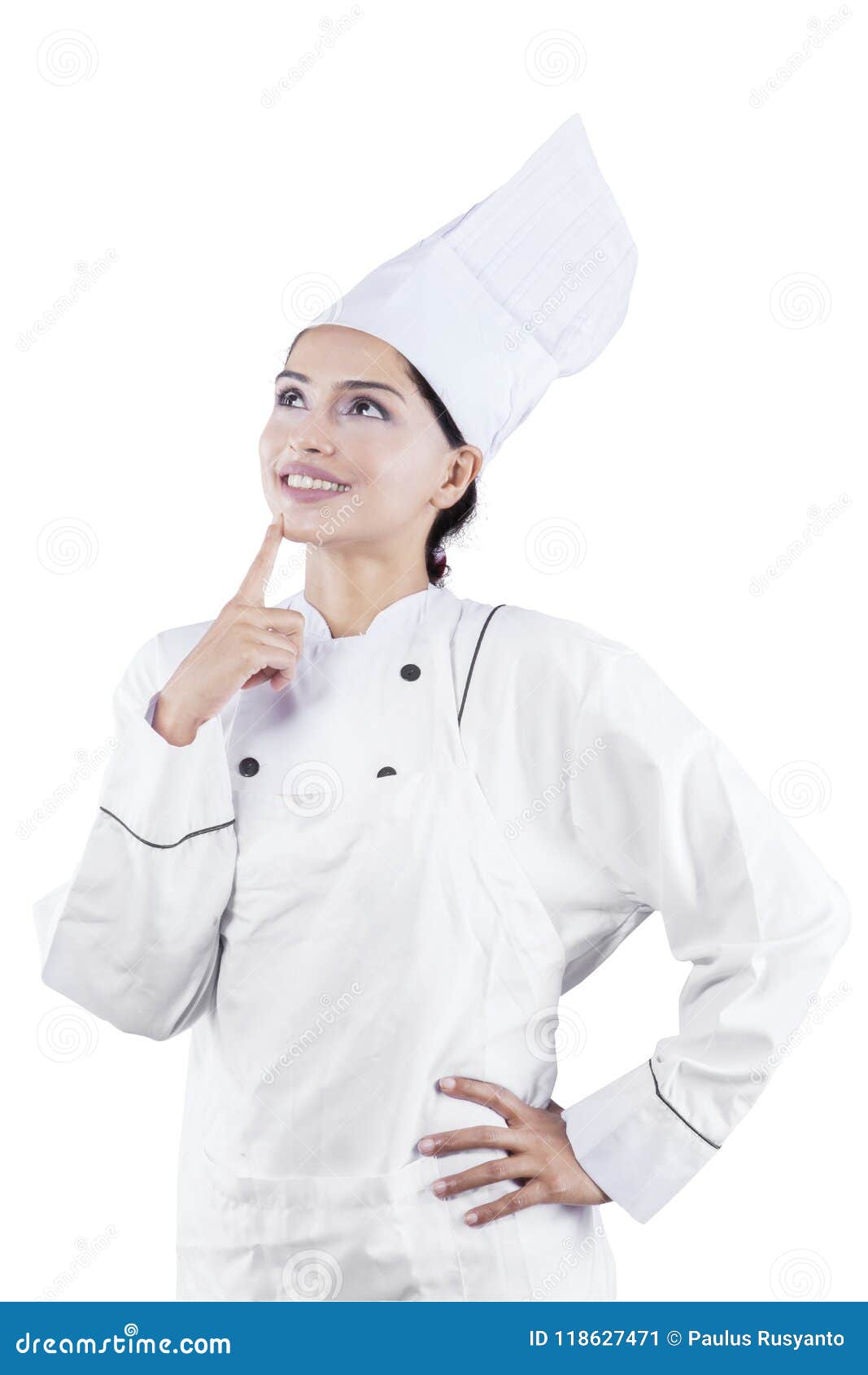 Female Chef Thinking Something on Studio Stock Image - Image of person ...