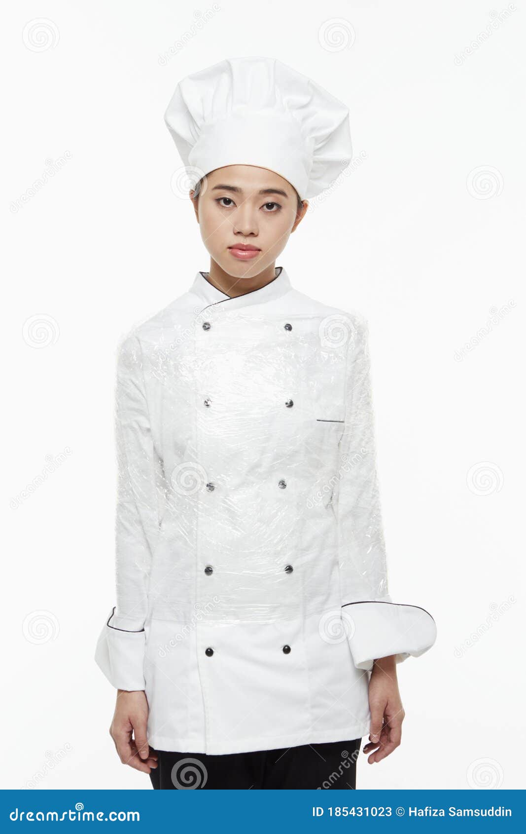 Female Chef Tied Up with a Cling Wrap Stock Image - Image of camera ...