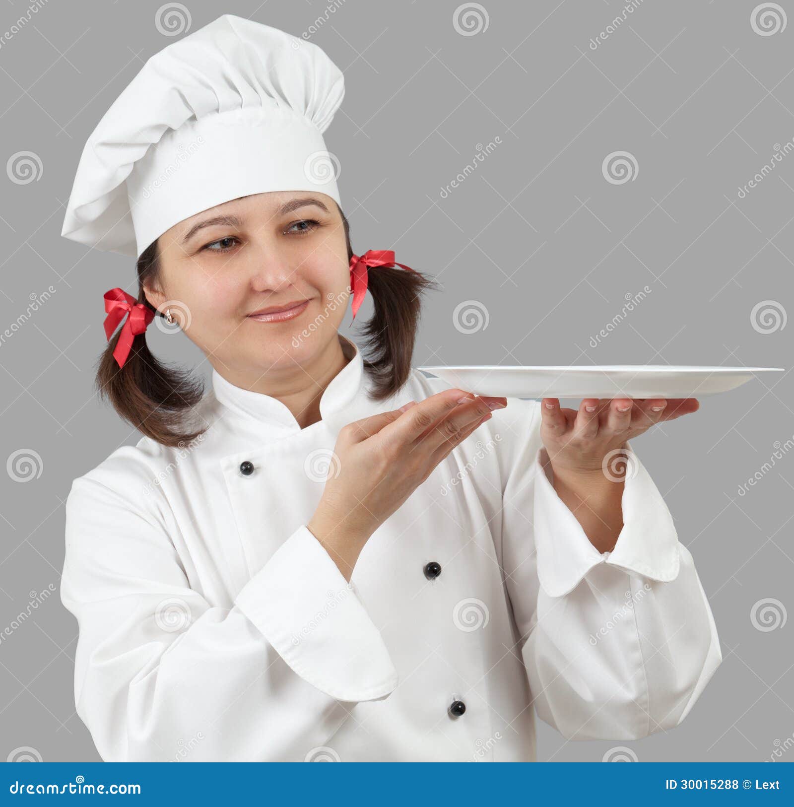 Female chef with a tray. stock photo. Image of round - 30015288